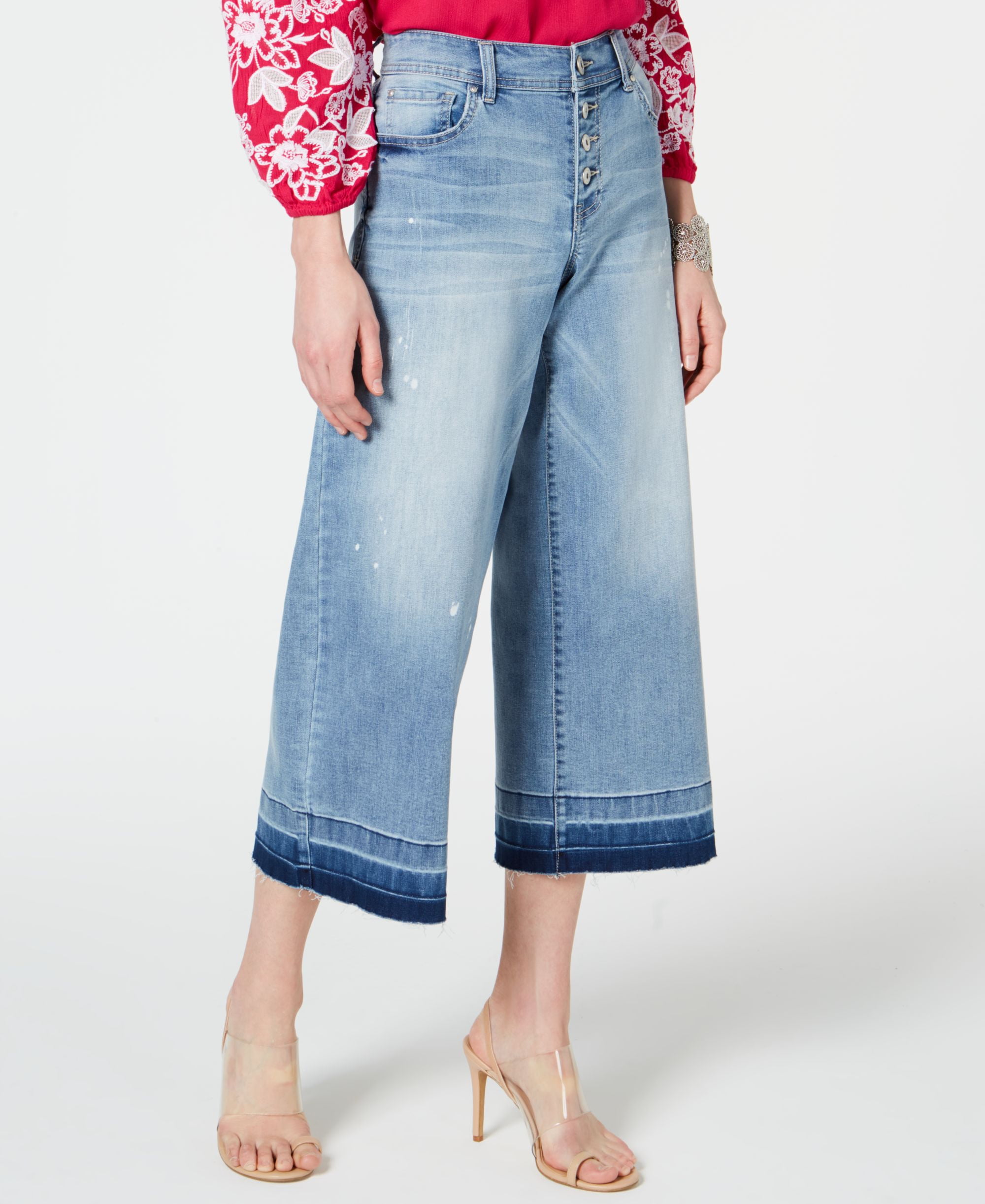 Petite Cropped Wide Leg Released Hem Jeans Light Indigo 0P - Walmart.com