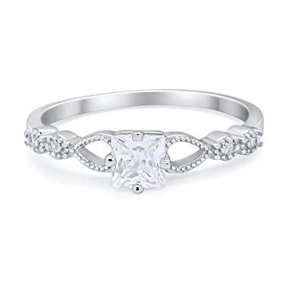Petite Dainty Princess Cut Ring CZ 925 Sterling Silver Size 9 - Walmart.com