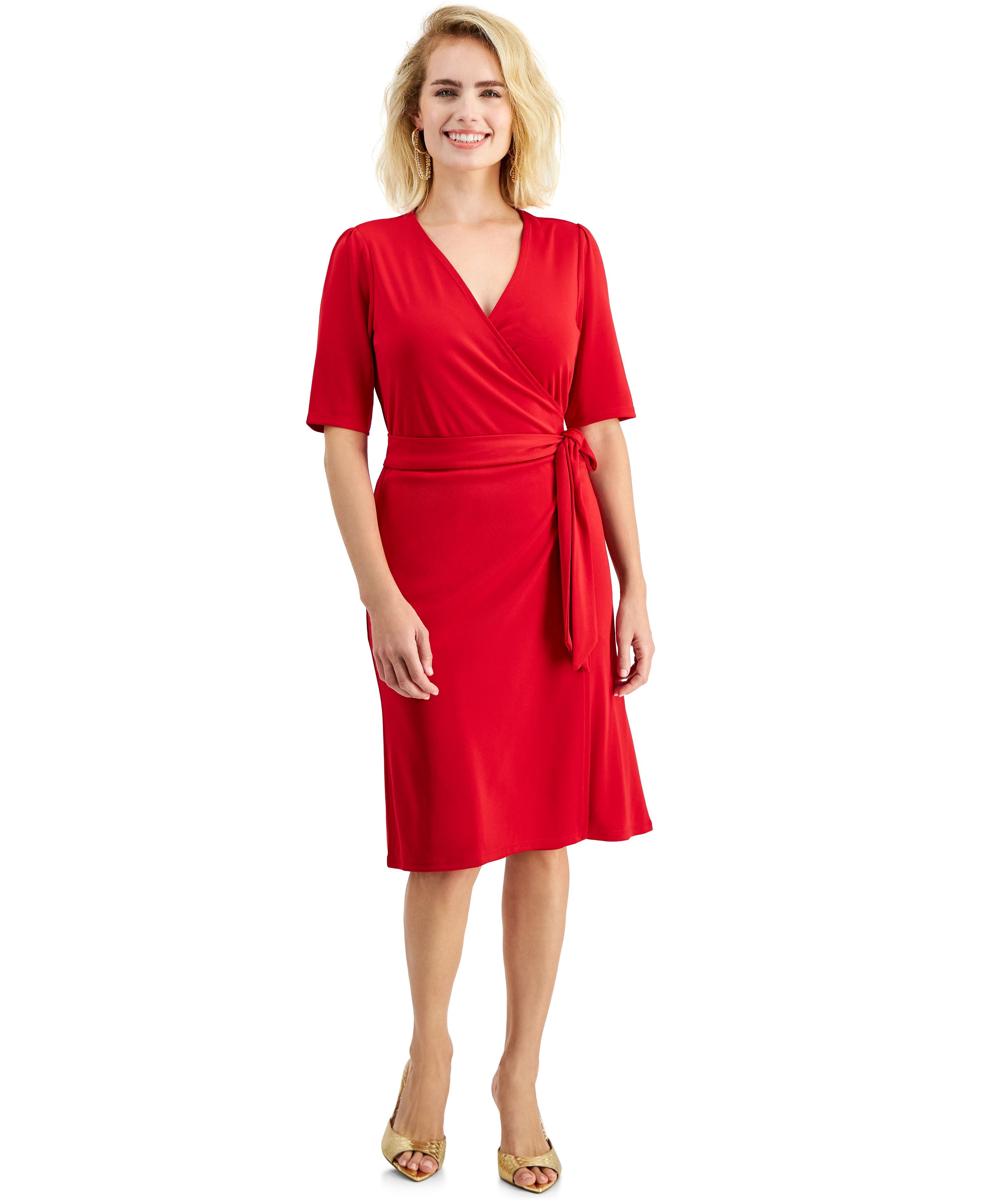 Petite Elbow-Sleeve Side-Tie Dress Red Zenith PS - Walmart.com