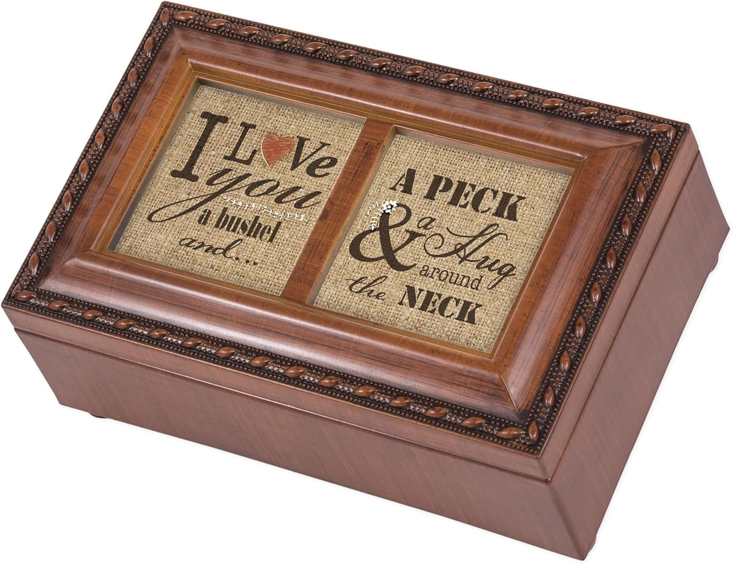 Petite Jewelry Music Box with Woodgrain Rope Trim, Love You a Bushel ...