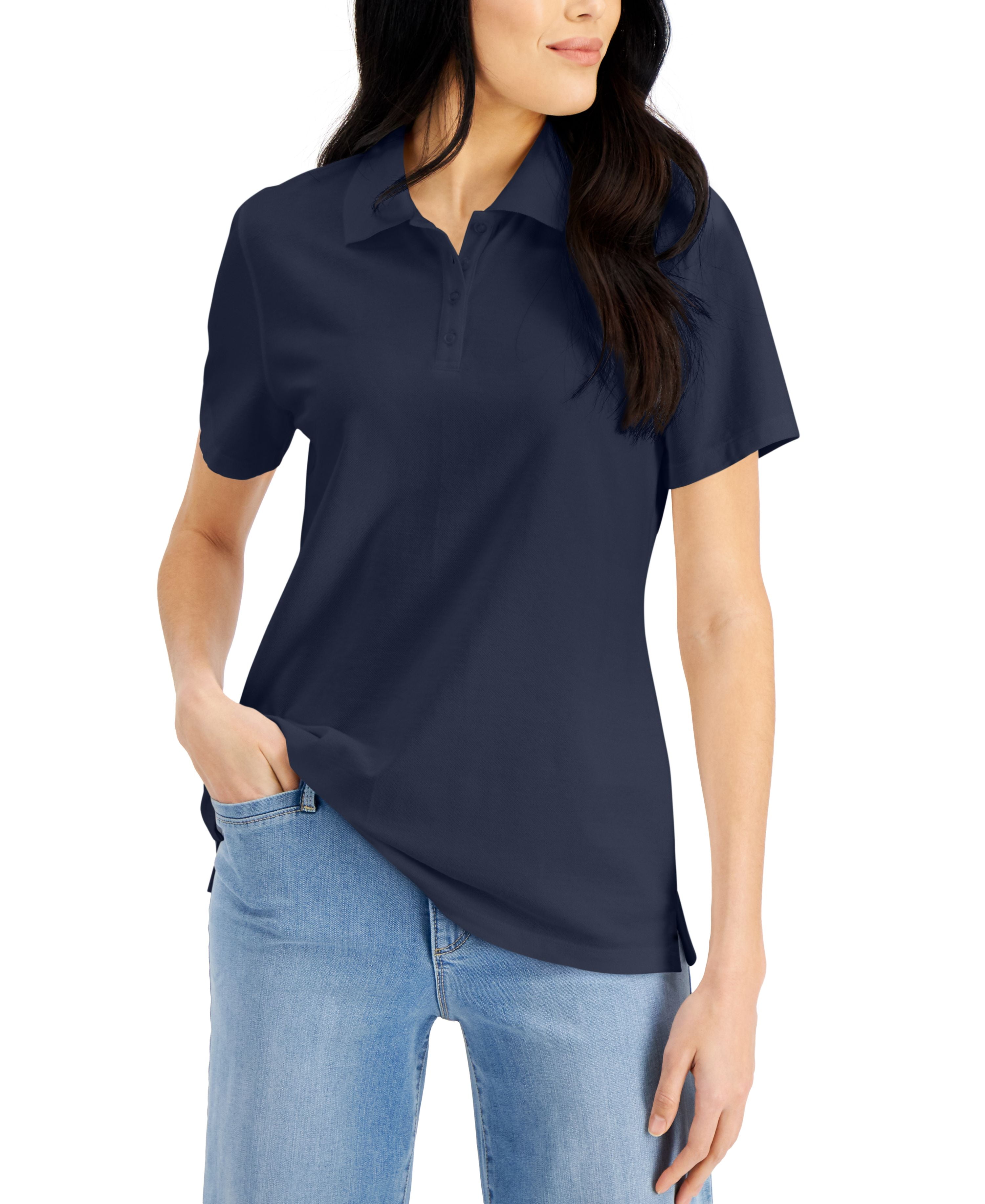 Petite Knit Cotton Polo Intrepid Blue PM - Walmart.com