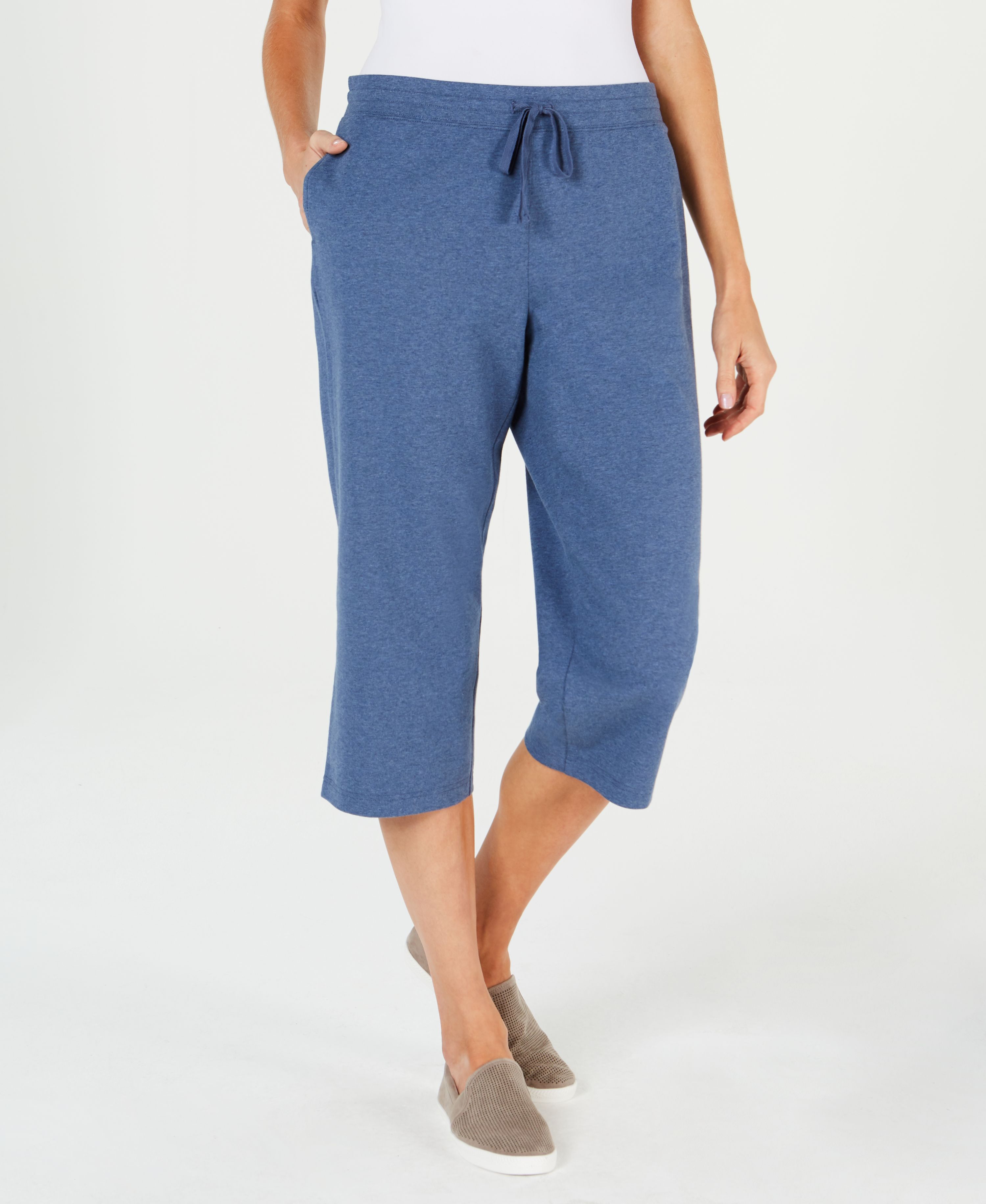 Petite Knit Drawstring Capri Pants Heather Indigo PXS - Walmart.com