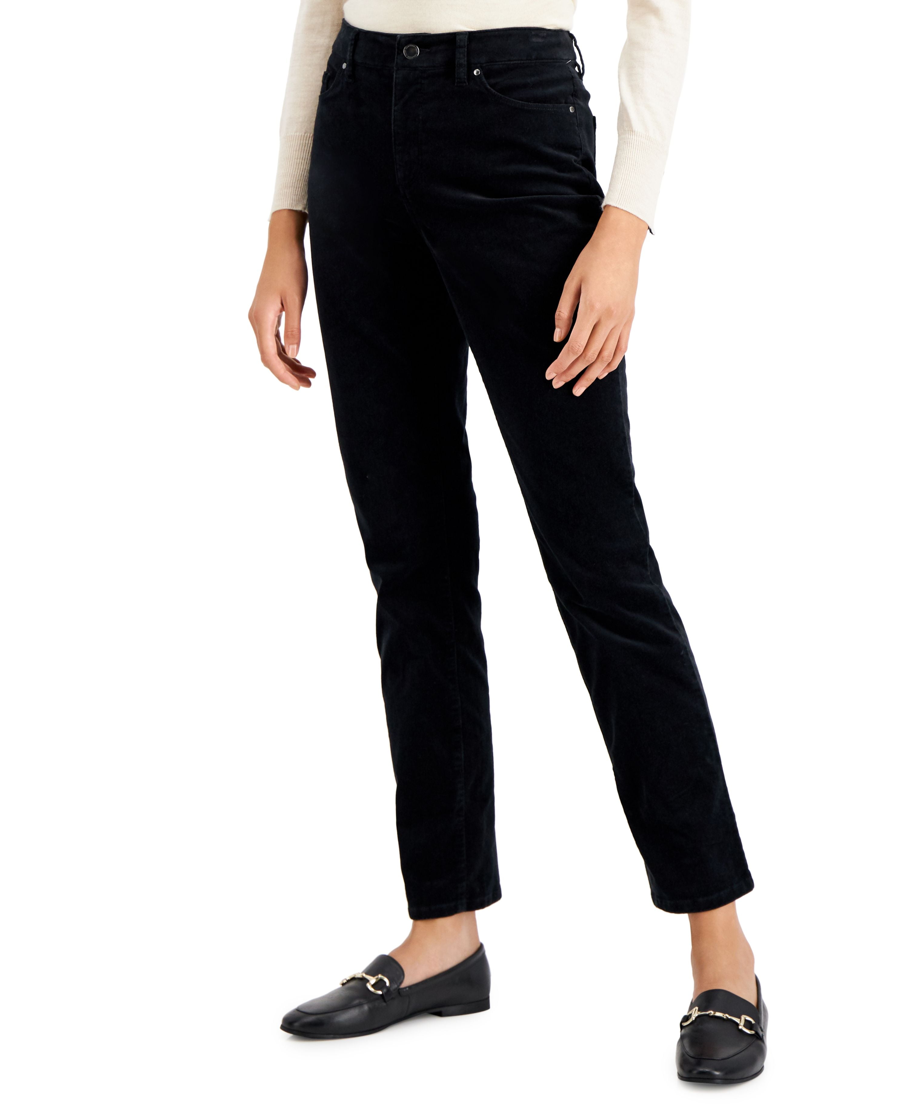 Petite Lexington Tummy Control Corduroy Straight-Leg Pants Deep Black ...