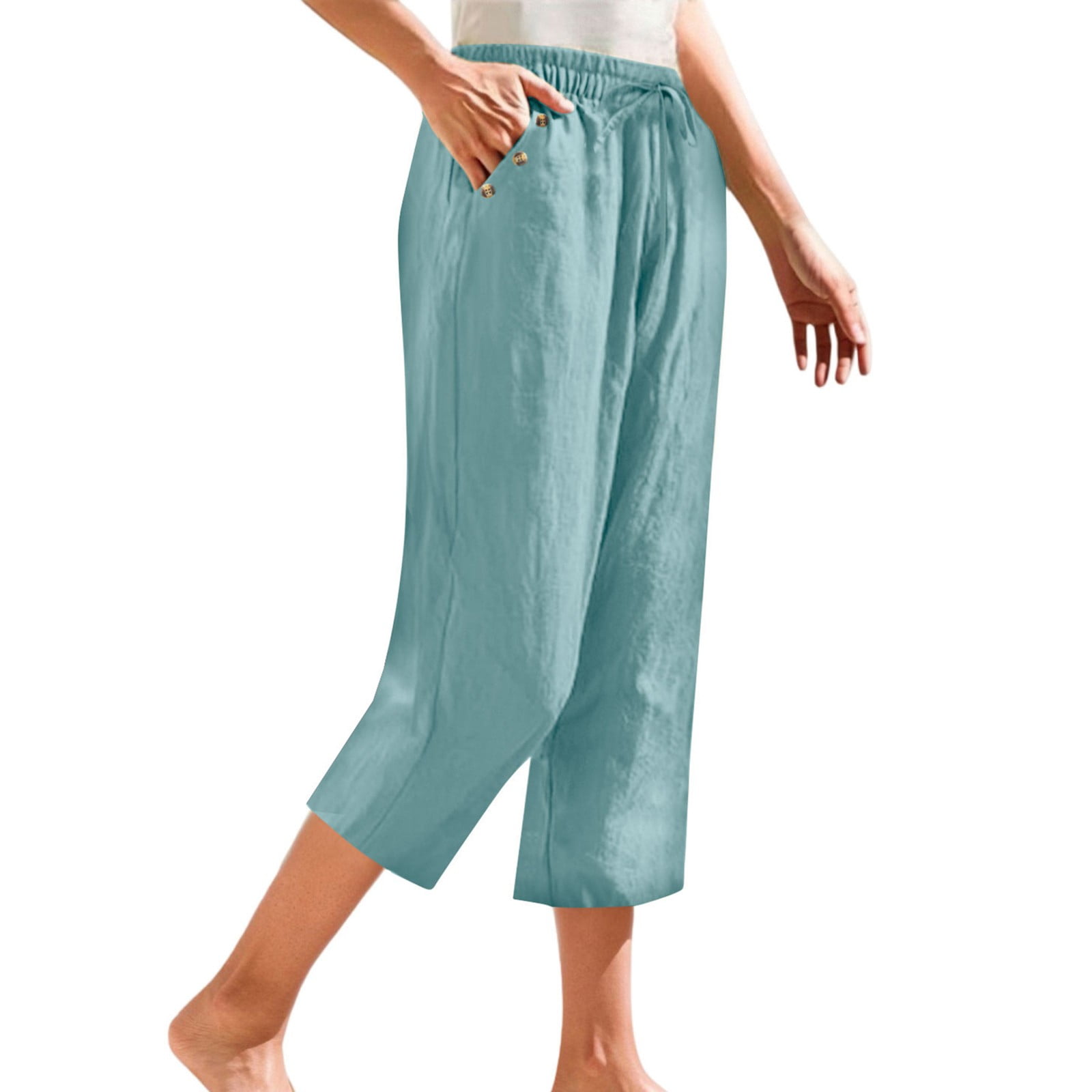 Petite Linen Pants for Women - Summer Straight Leg Cropped Capris ...