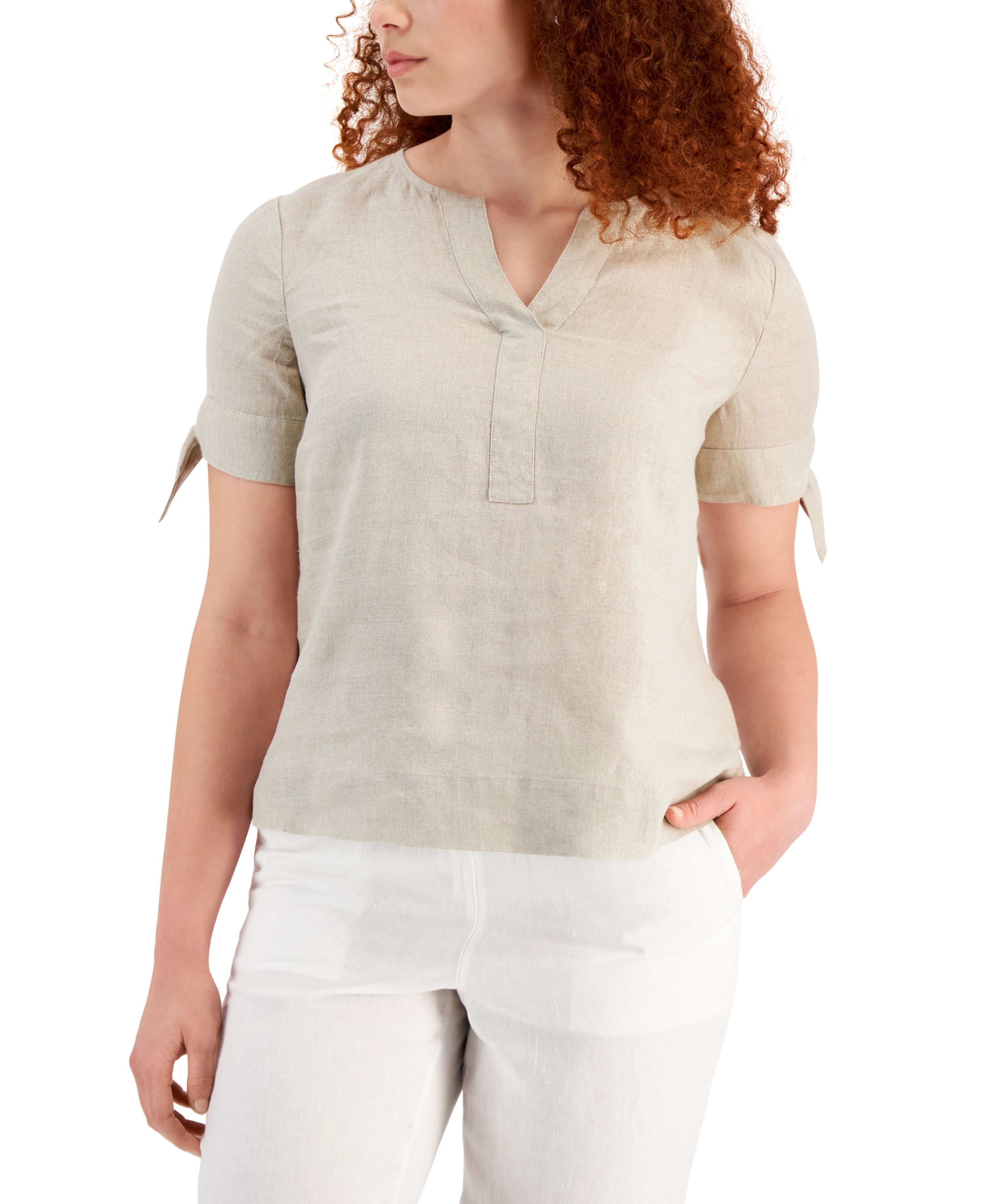 Petite Linen Split-Neck Top Flax PM - Walmart.com