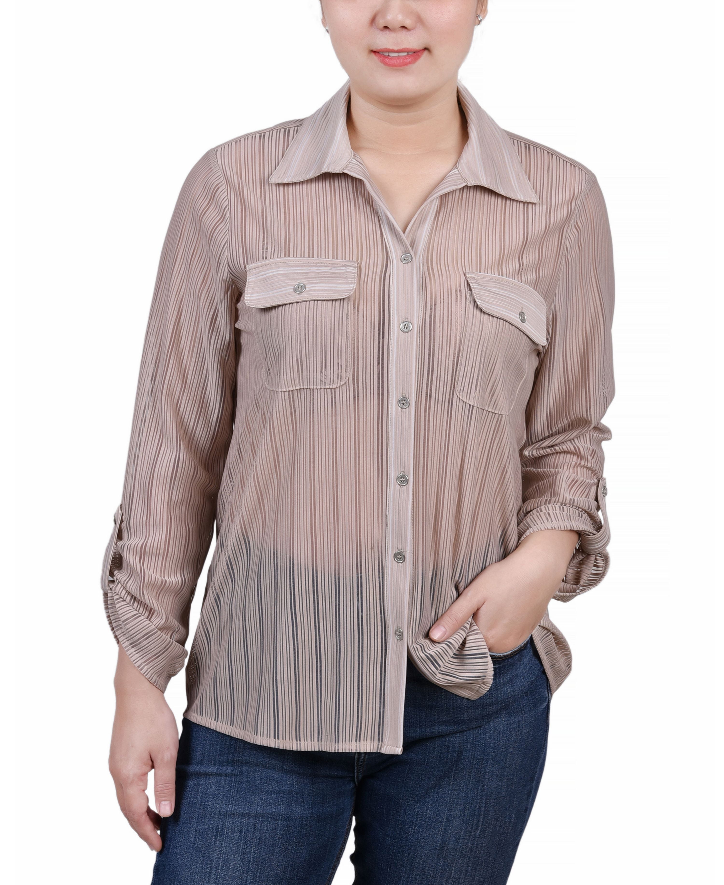 Petite Long Roll Tab Sleeve Burnout Knit Top Doeskin PXL - Walmart.com
