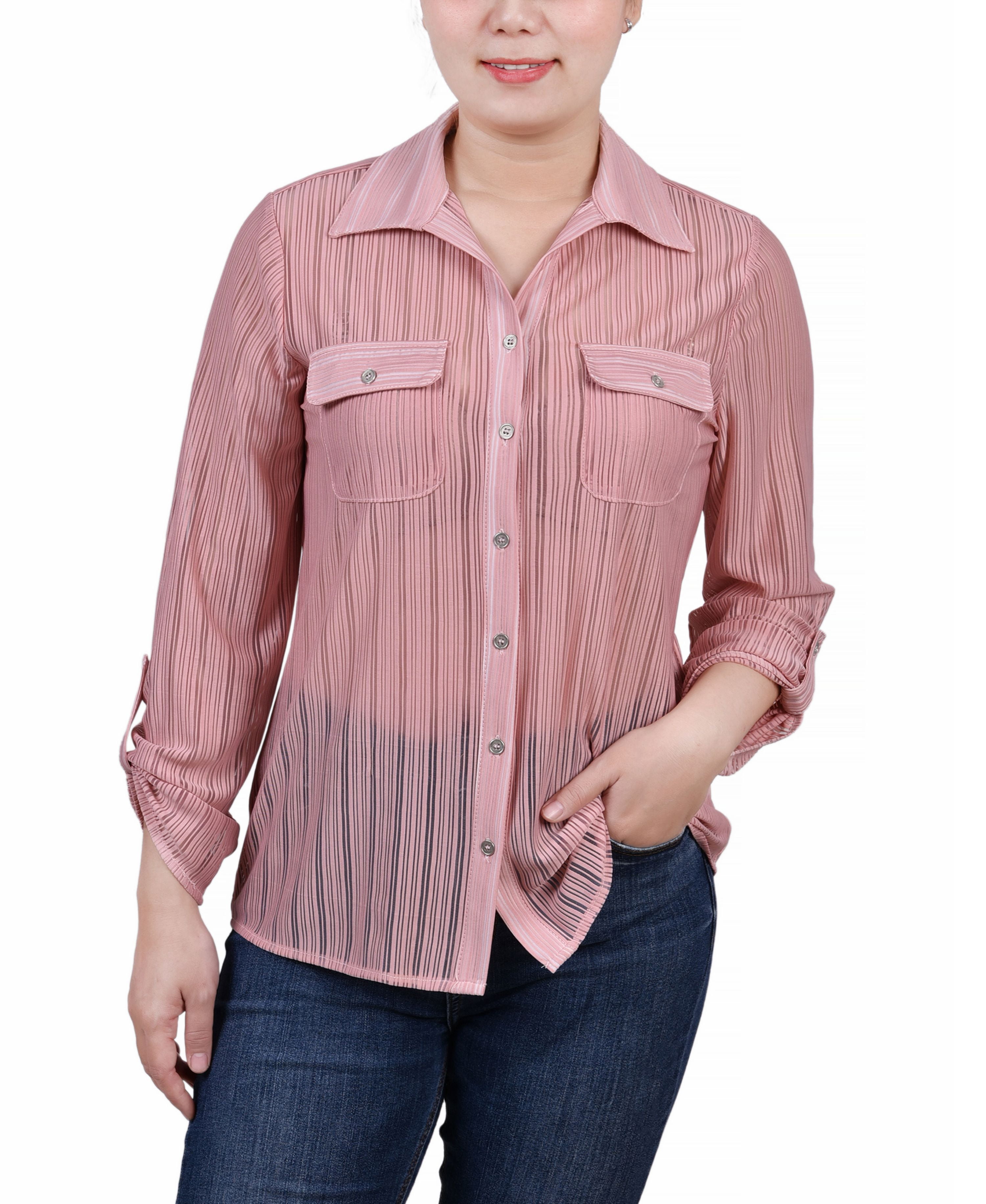 Petite Long Roll Tab Sleeve Burnout Knit Top Mellow Rose PXL - Walmart.com