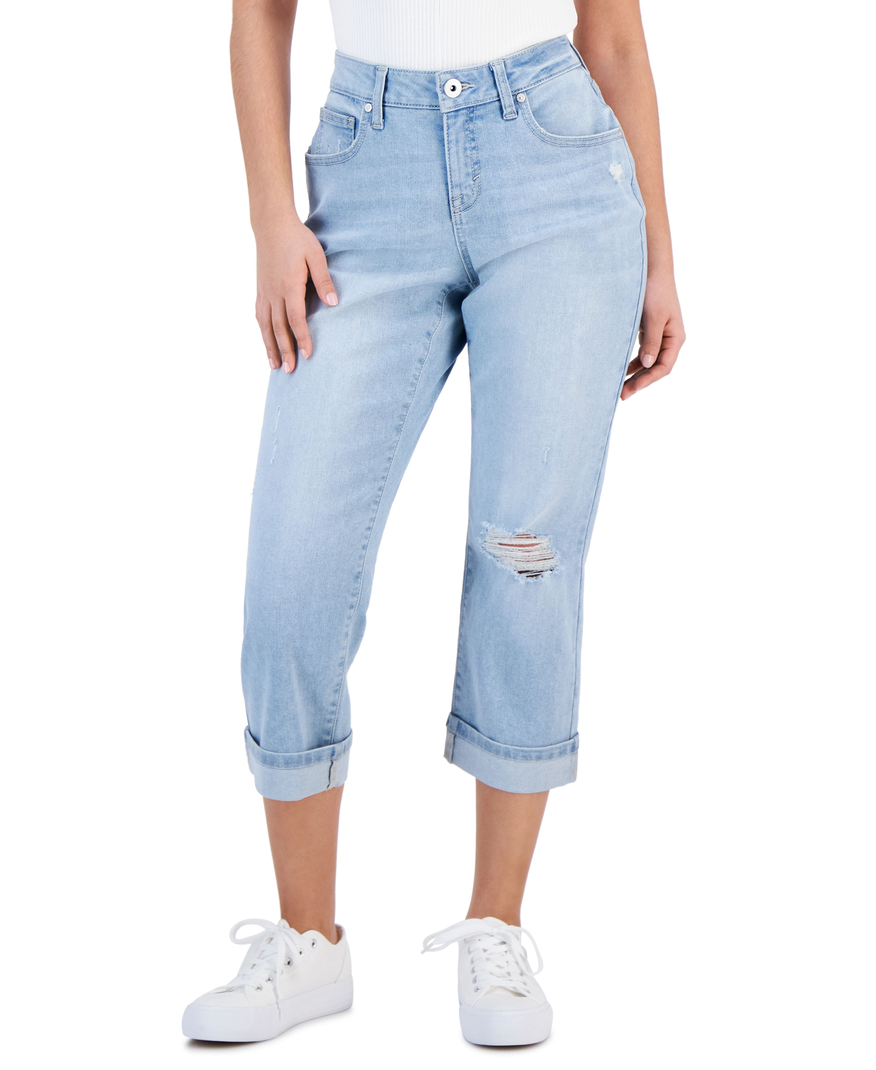 Petite Mid-Rise Curvy-Fit Roll Cuff Capri Jeans Payla 2P - Walmart.com
