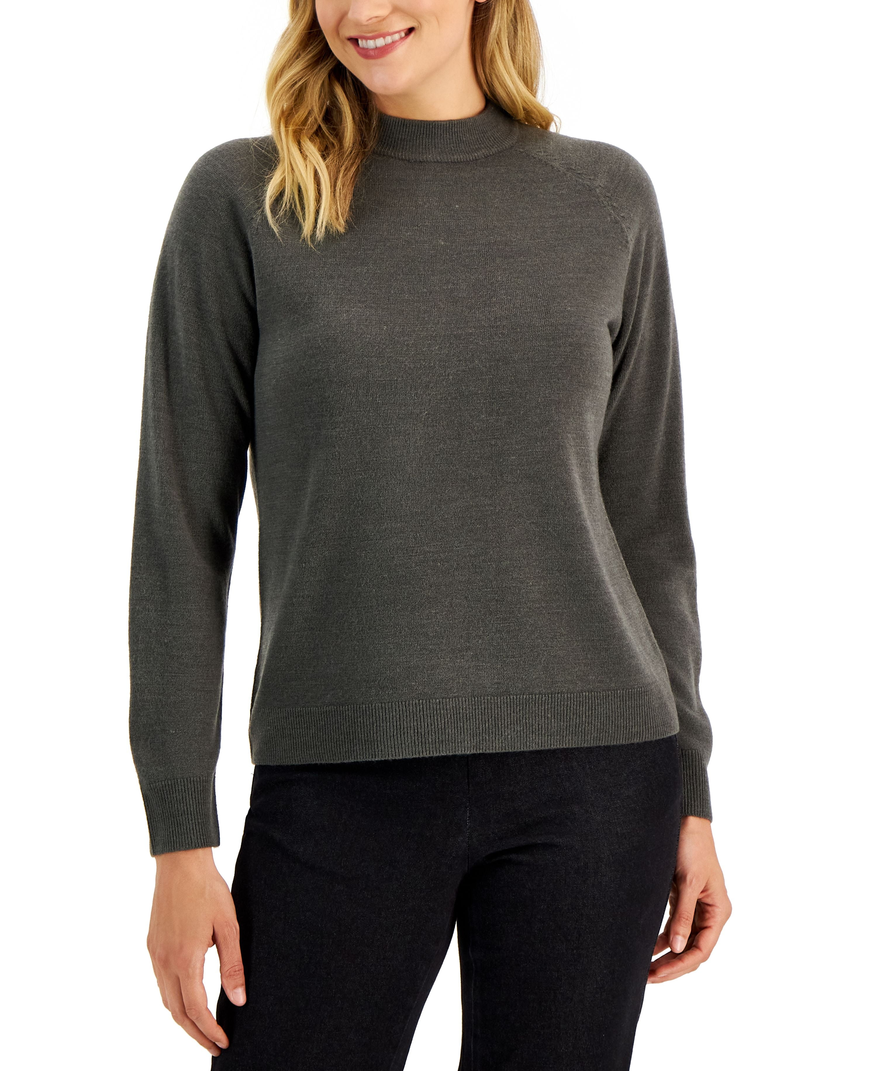 Petite Mock Neck Zip-Back Sweater Charcoal Heather PM - Walmart.com