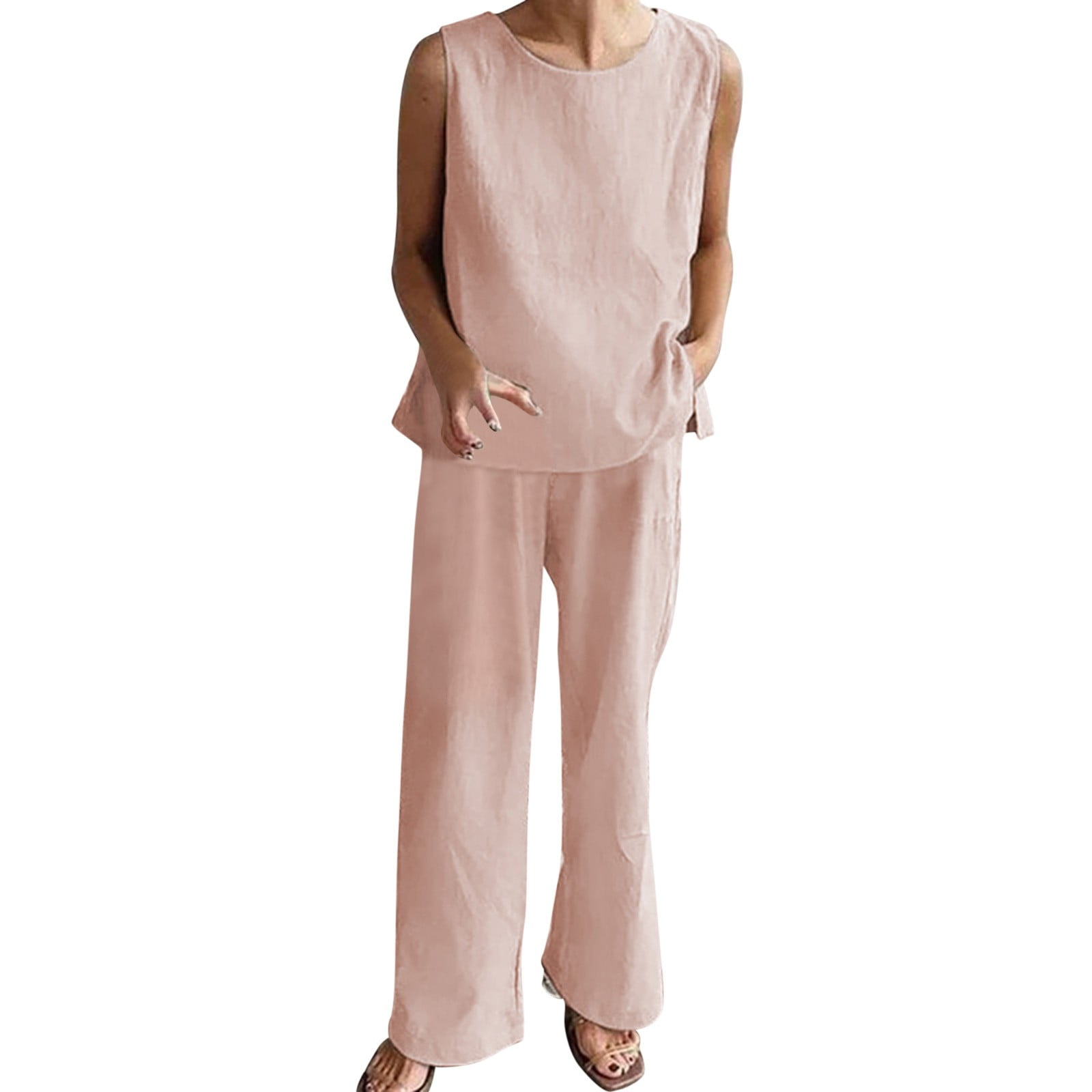 Petite Pant Set Linen Sets For Women Summer 2 Piece Outfits Sleeveless ...