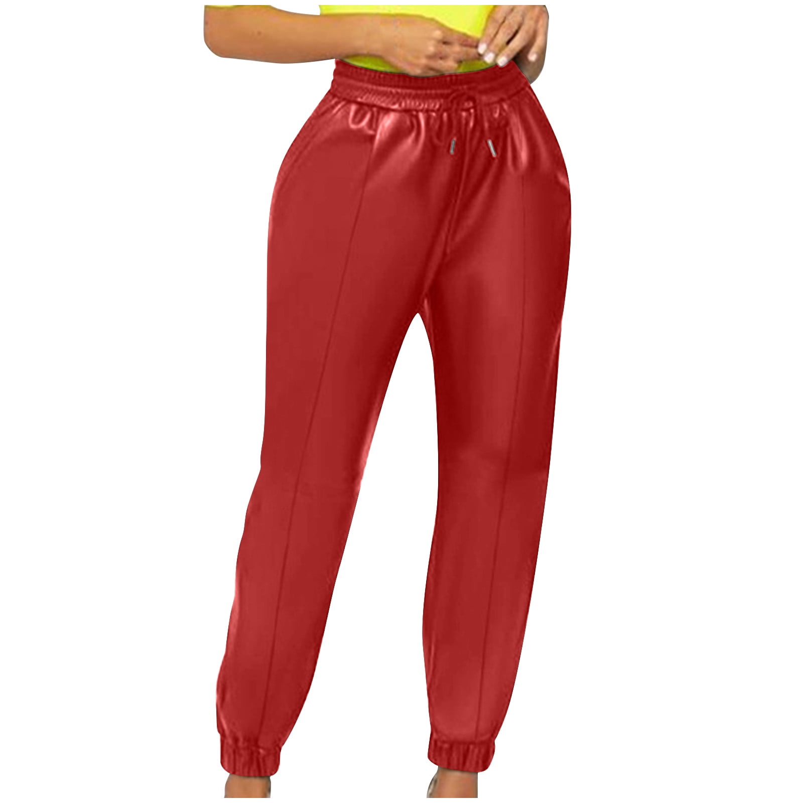 Petite Pants for Women, Women's High Waisted Leather Pants, Button ...