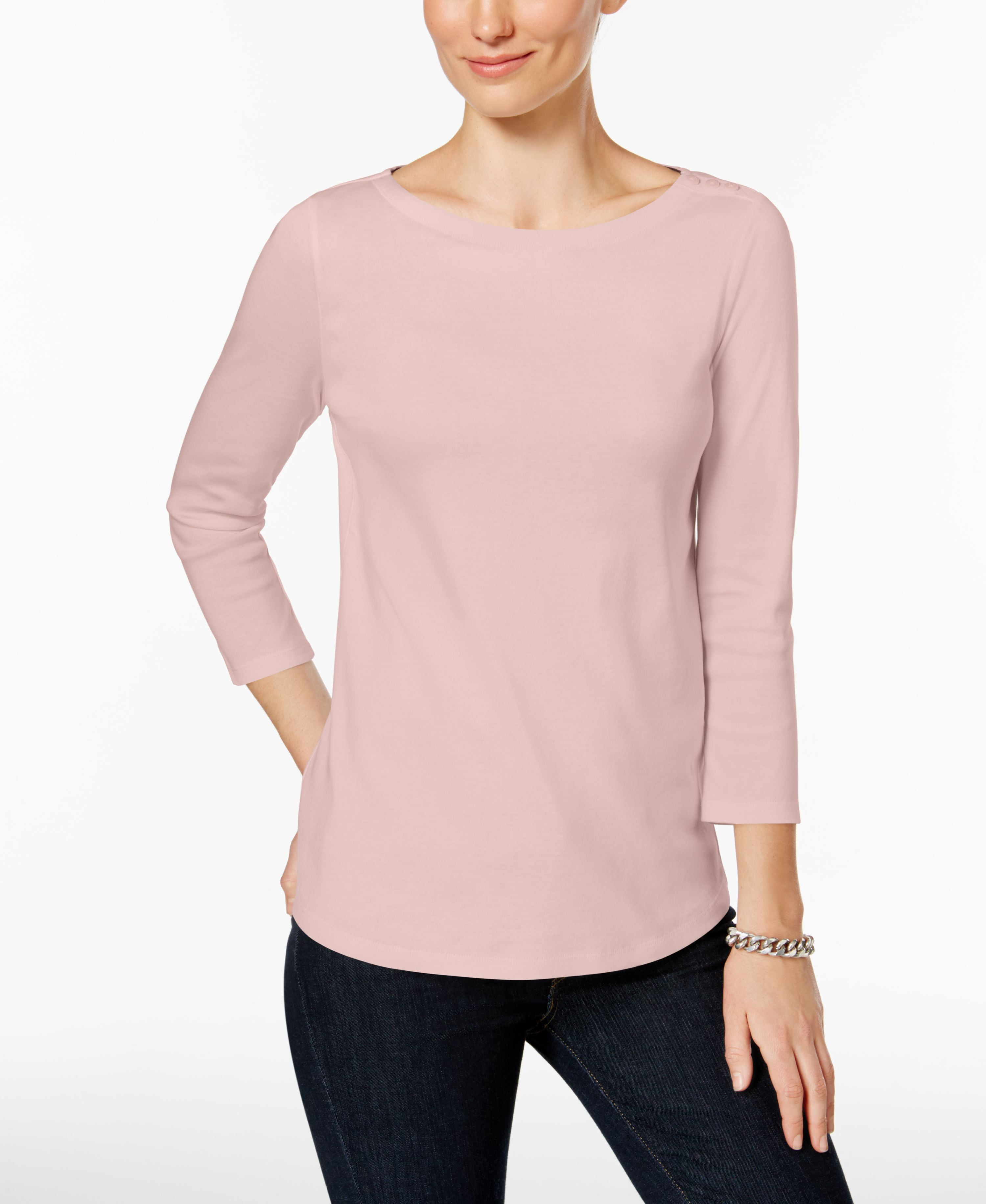 Petite Pima Cotton Button-Shoulder Top Ballet Ribbon PP - Walmart.com
