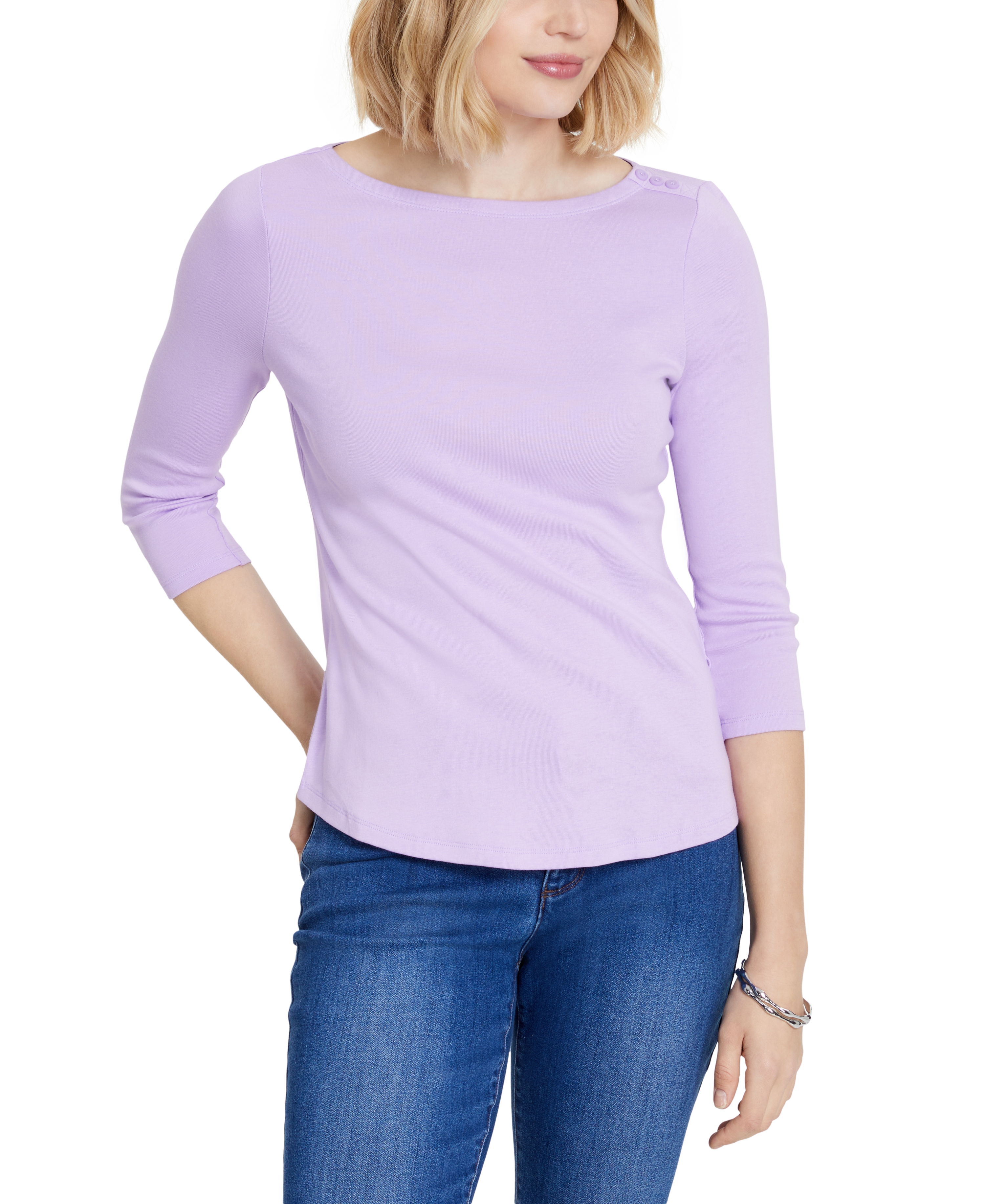 Petite Pima Cotton Button-Shoulder Top Freesia Dusk PM - Walmart.com