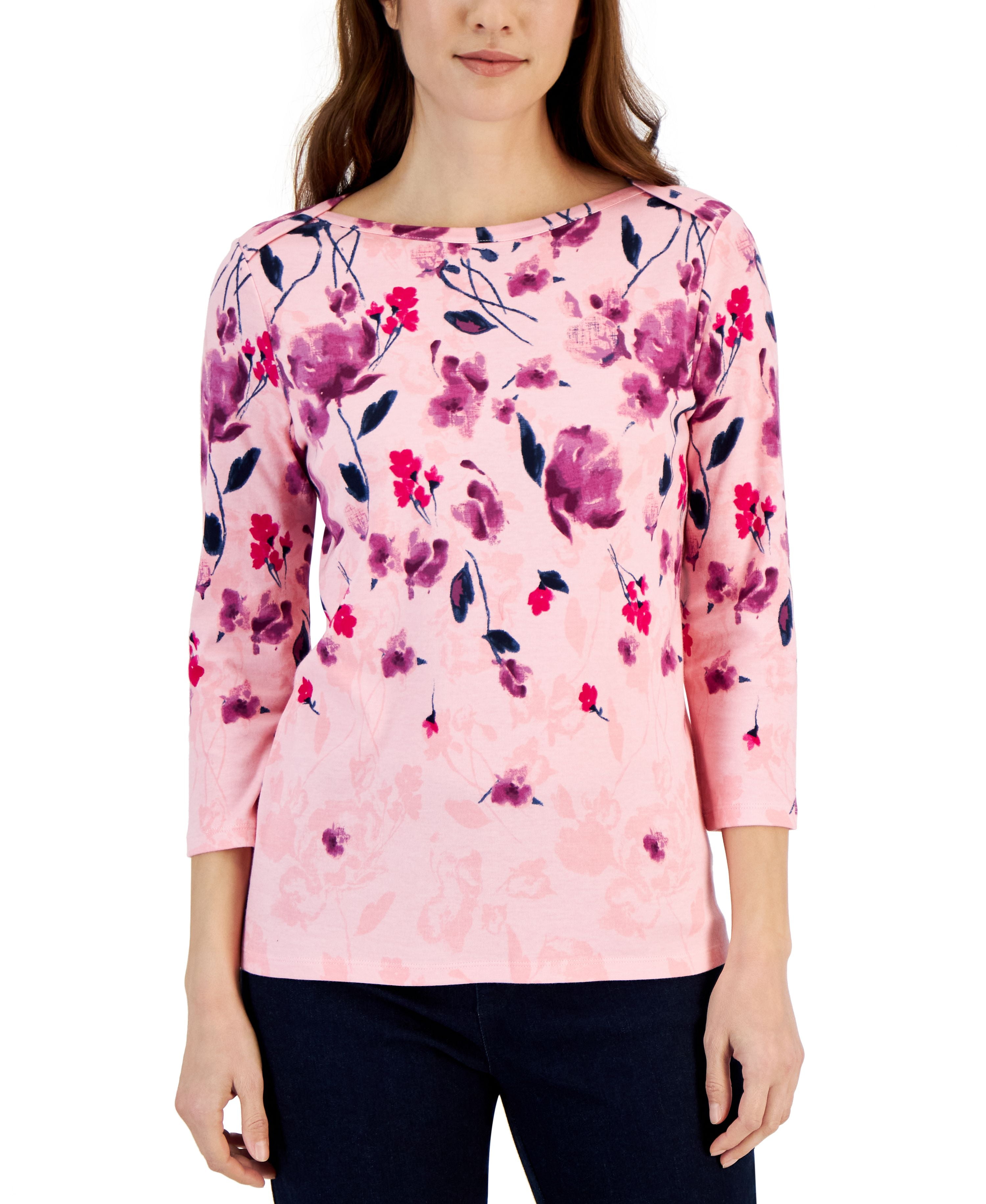 Petite Pima Floral Print Top Jen Pink Icing PS - Walmart.com