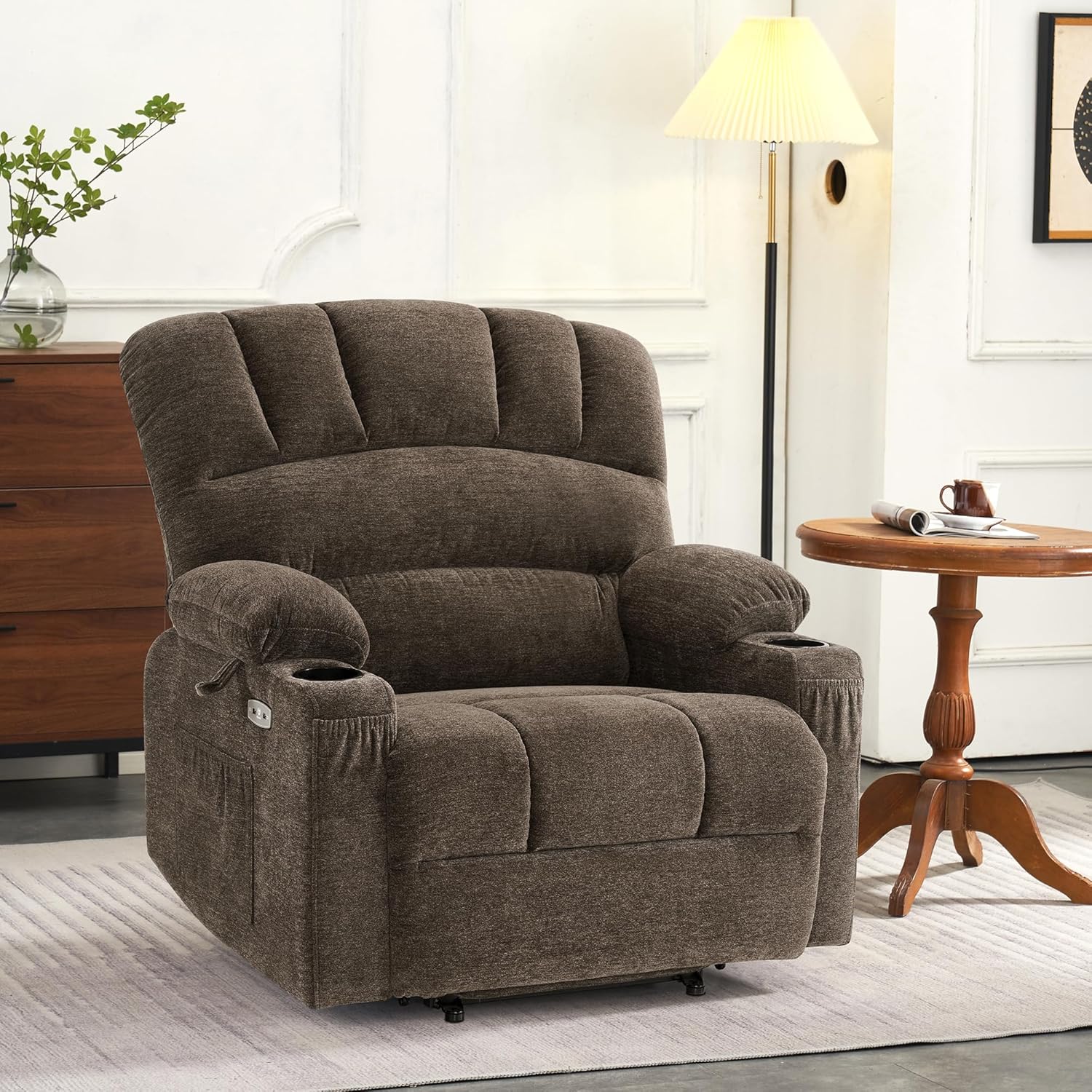 Petite Power Lift Recliner Chair with Heat and Massage, Brown, Small ...