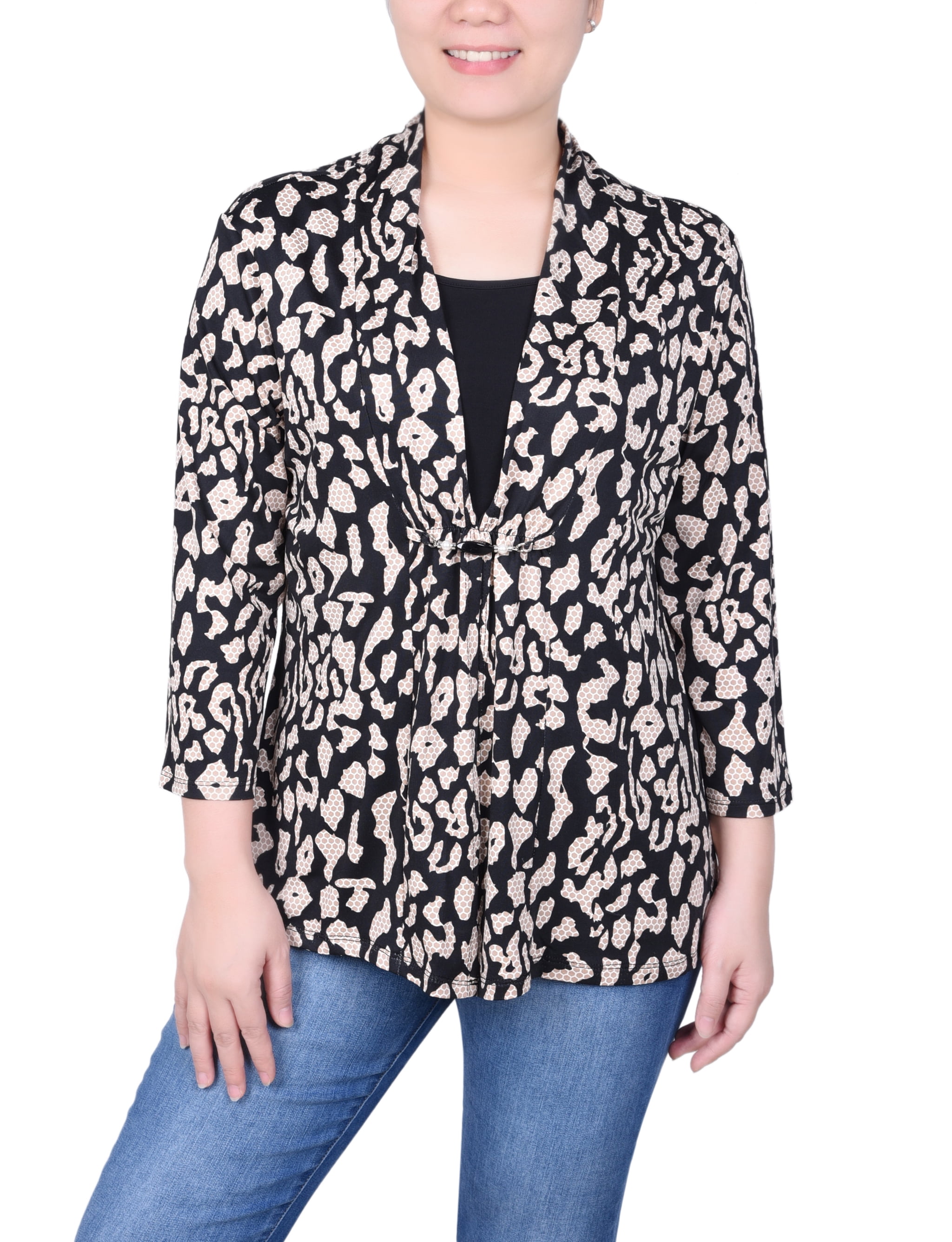Petite Puff Print 3/4 Sleeve Two-Fer Top - Walmart.com