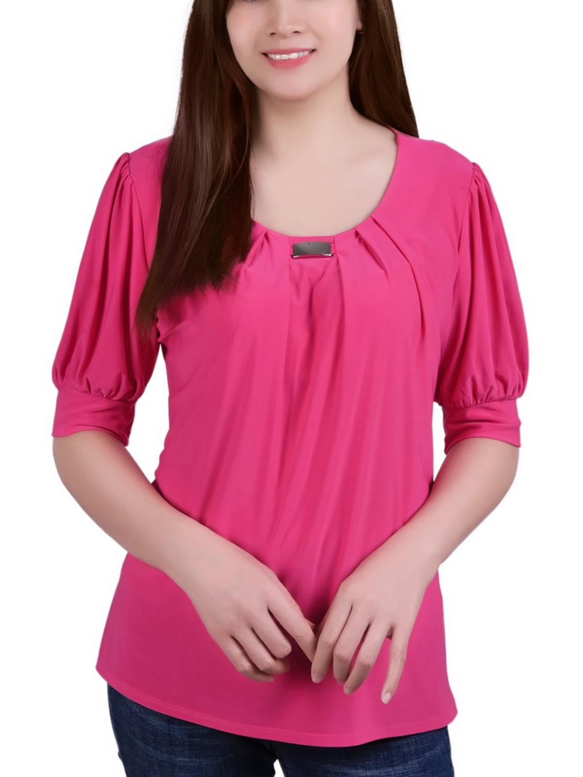 Petite Short Sleeve Balloon Sleeve Top With Hardware - Walmart.com