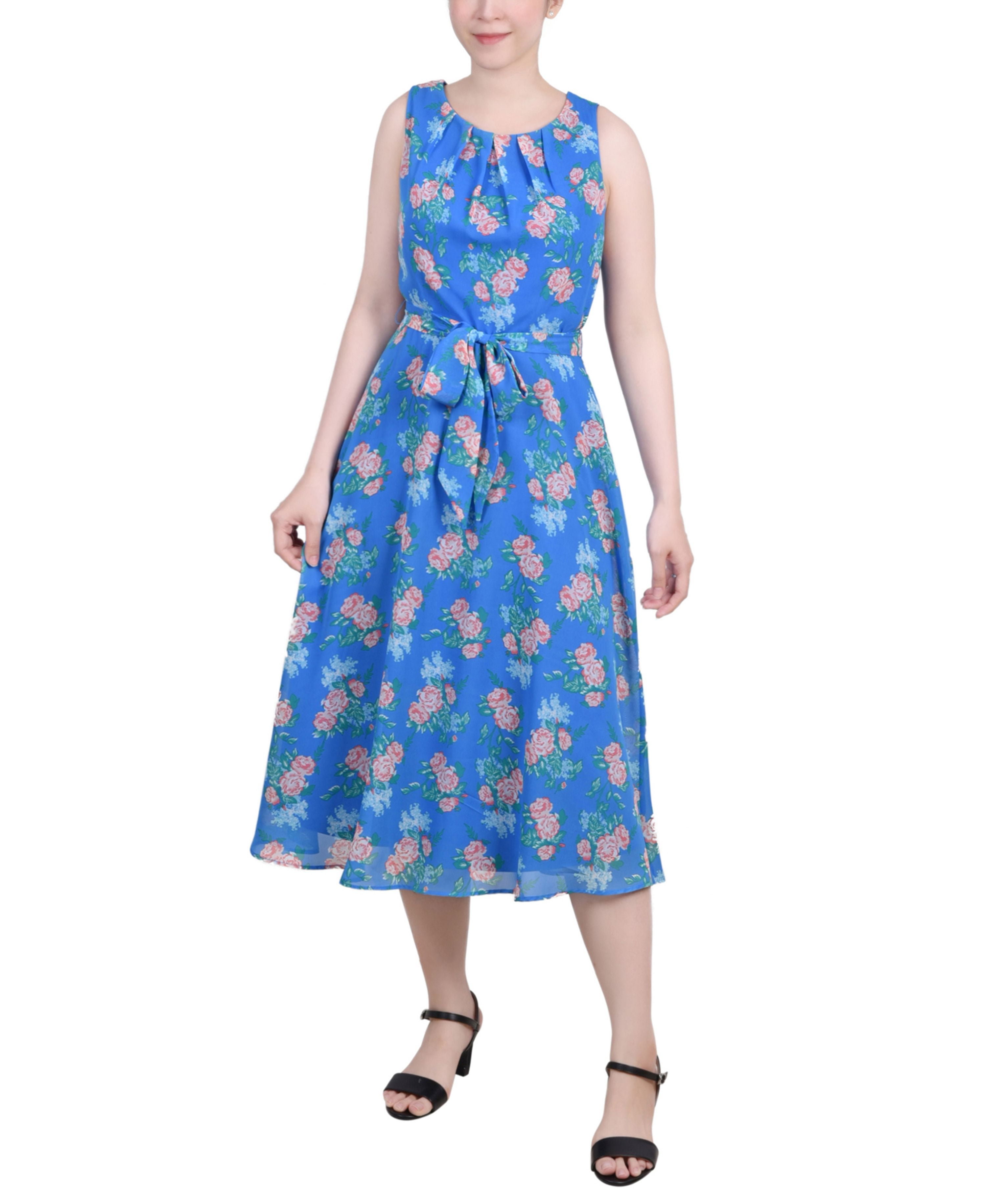 Petite Sleeveless Chiffon Belted Dress Bright French Blue Melon PS ...