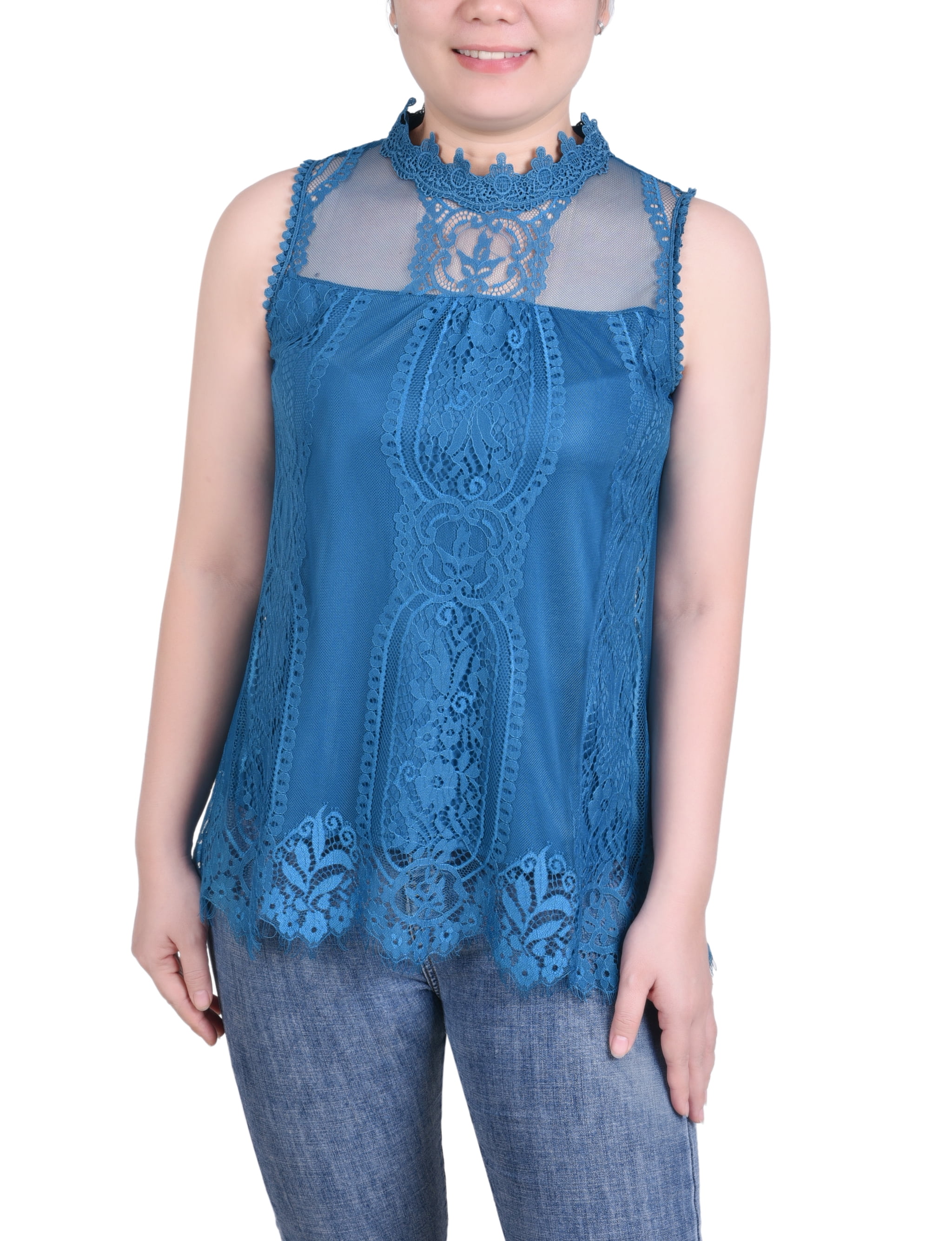 Petite Sleeveless Mock Neck Lace Top - Walmart.com