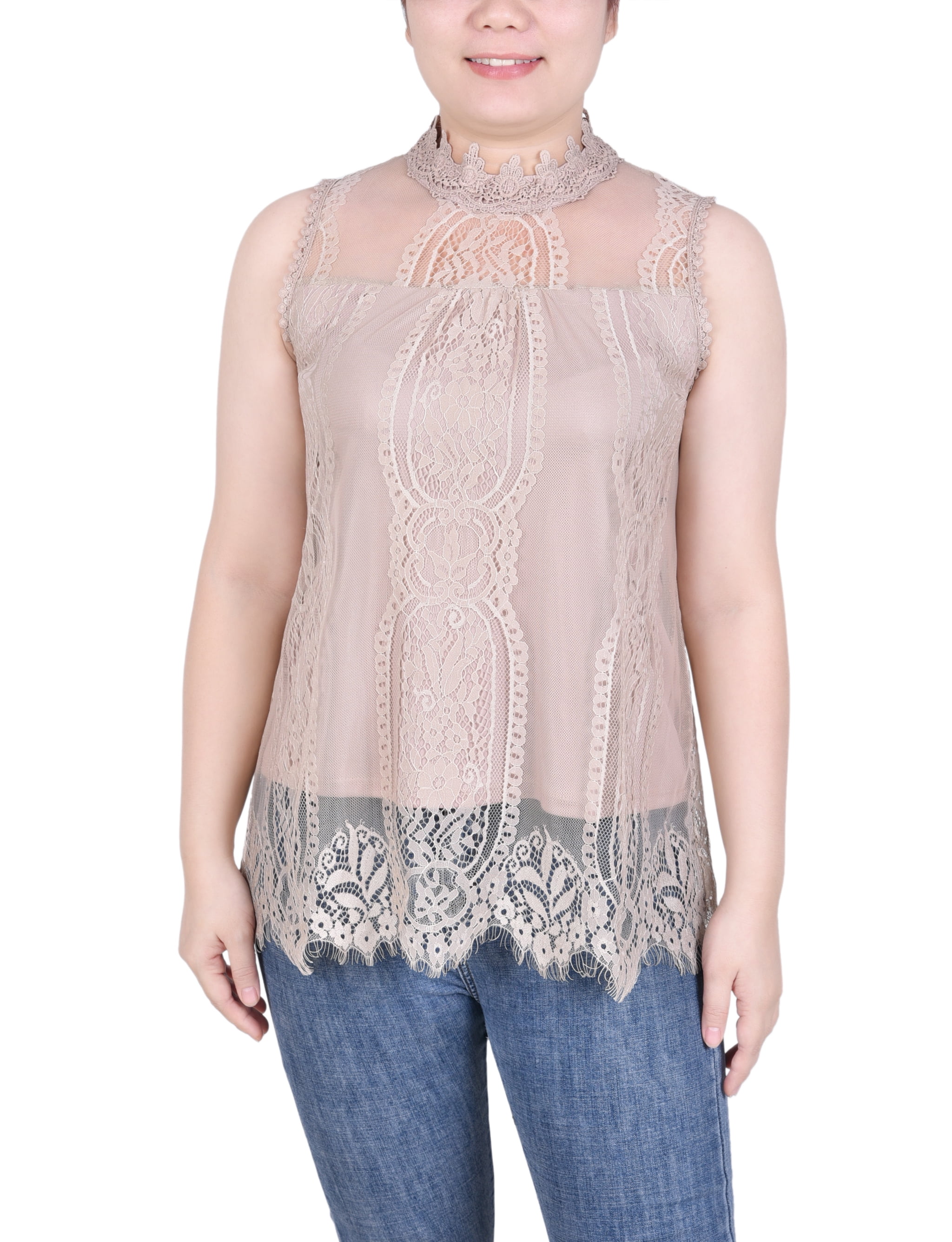 Petite Sleeveless Mock Neck Lace Top - Walmart.com