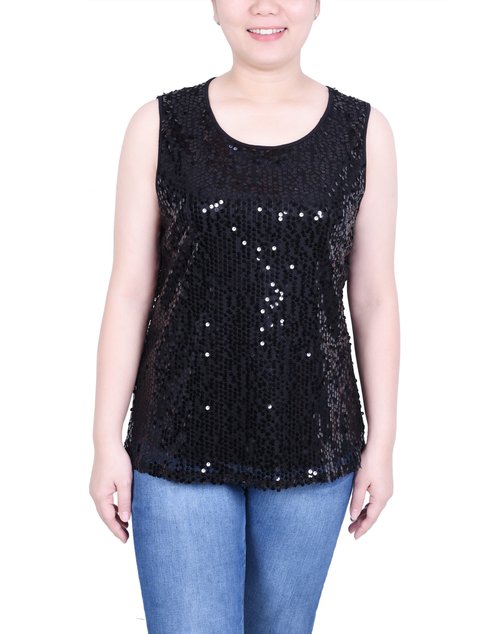 Petite Sleeveless Sequined Tank Top With Combo Banding - Walmart.com