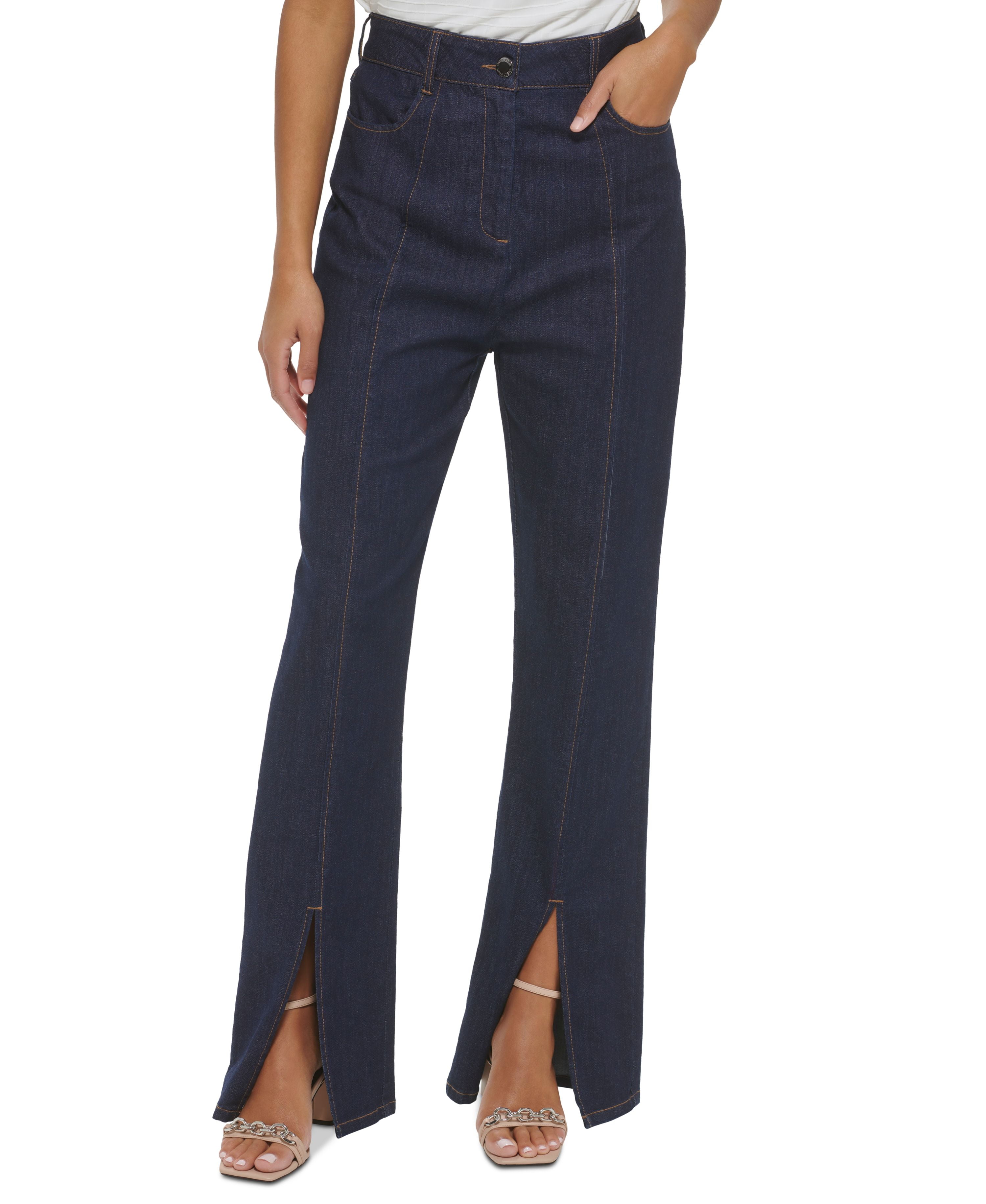 Petite Split-Front Denim Pants Dark Denim 4P - Walmart.com