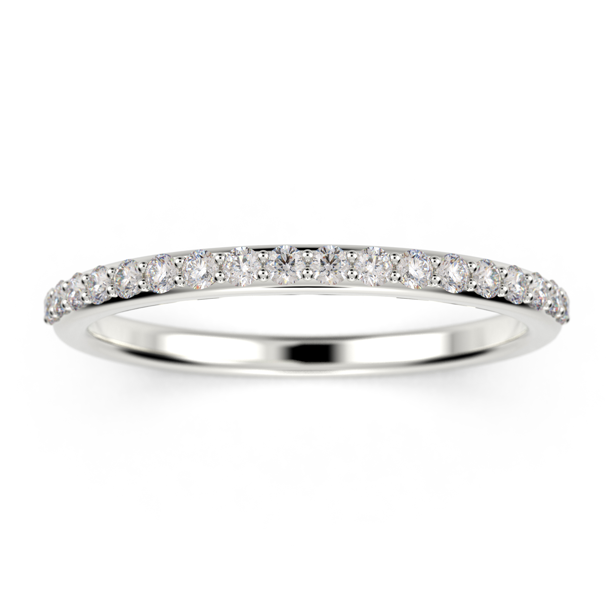 Petite shared prong diamond moissanite 0.36ct 1.5mm round cut 10k White Gold wedding band ...
