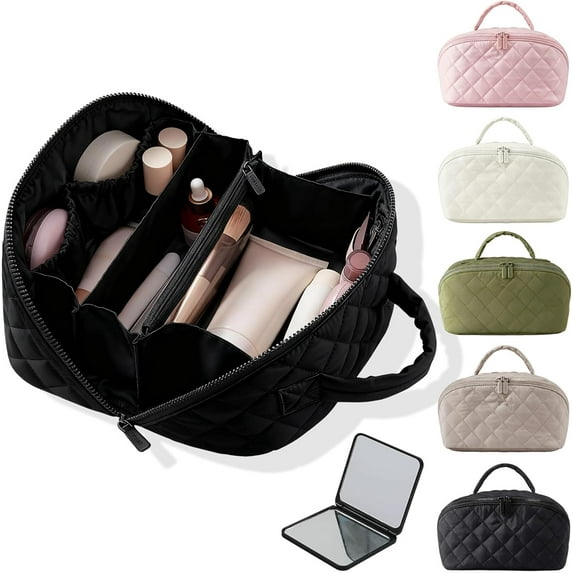 Petition Makeup Bag for Woman, Travel Makeup Bag, 180° Wide Open Lay ...