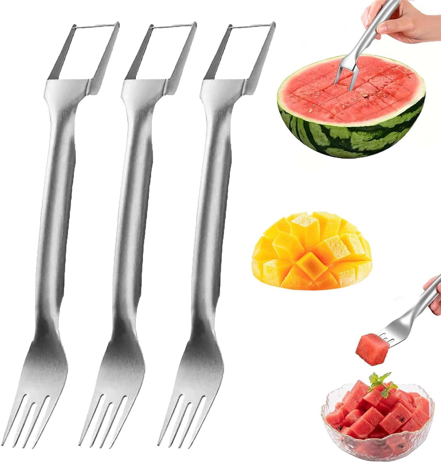 Petitiony 2-In-1 Fruit Cutter & Fork, Dual-Head Stainless Steel ...