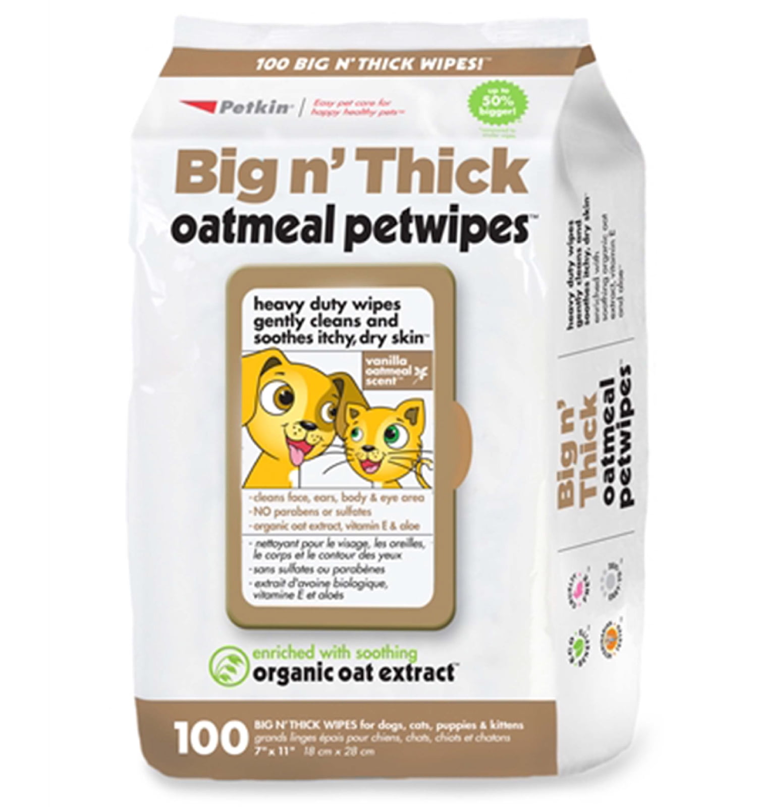 Petkin Big N' Thick Extra Large Oatmeal Dog Hygiene Wipes 100 Count ...