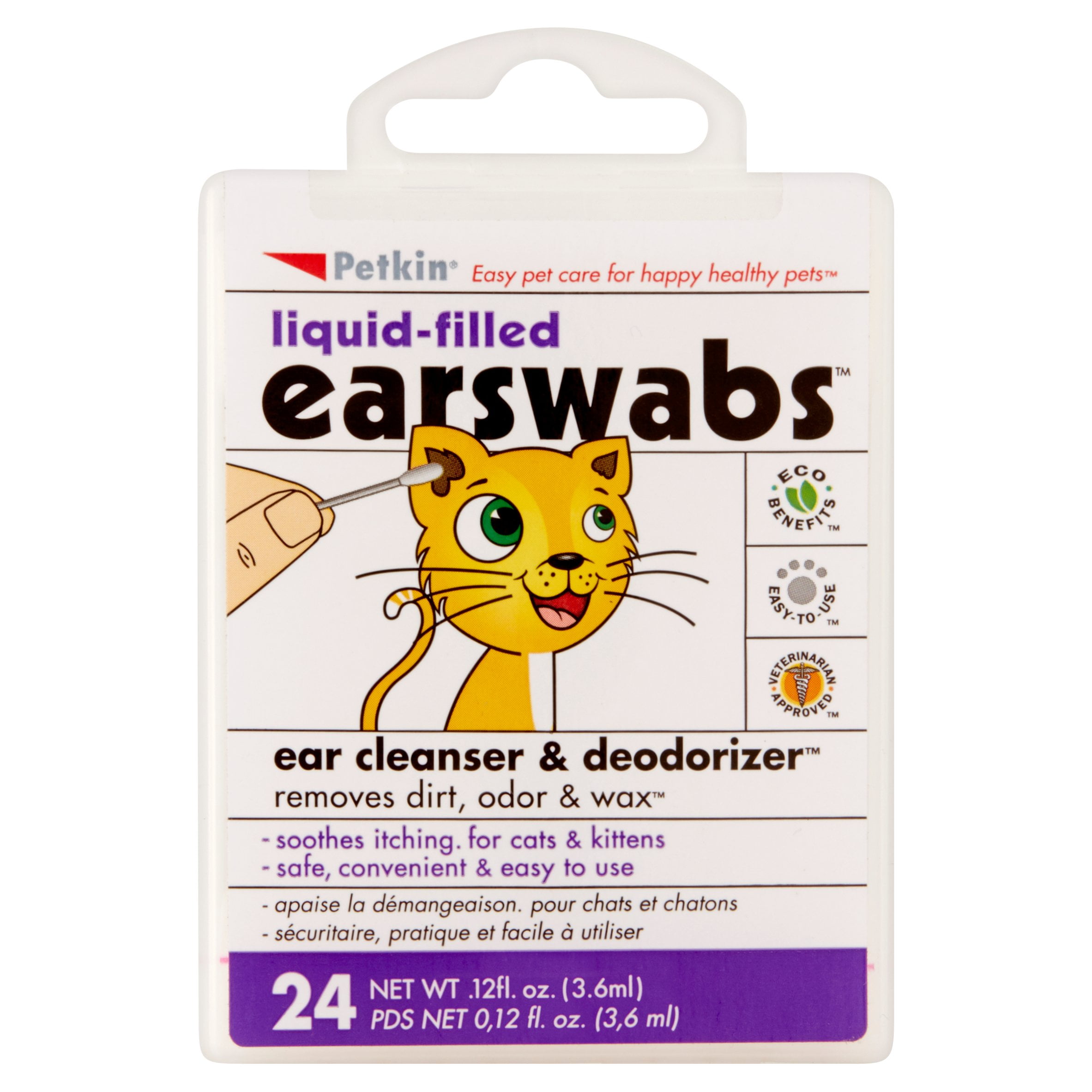 Petkin Liquid-Filled Ear Swabs for Cats. Pet Ear Care for Use on Cats ...