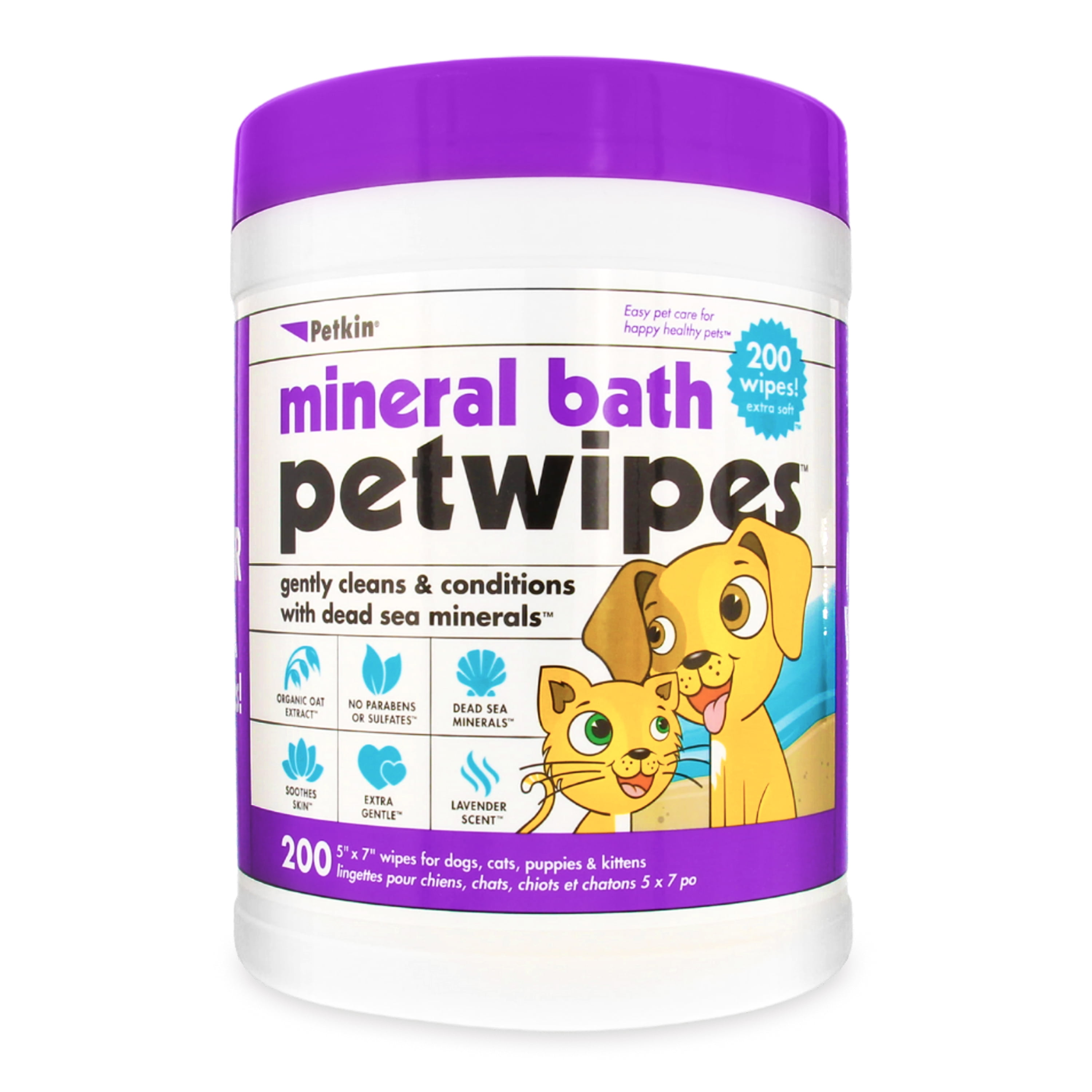 Petkin Mega PetWipes, 200 Wipes - Mineral Bath Pet Wipes for Dogs and ...
