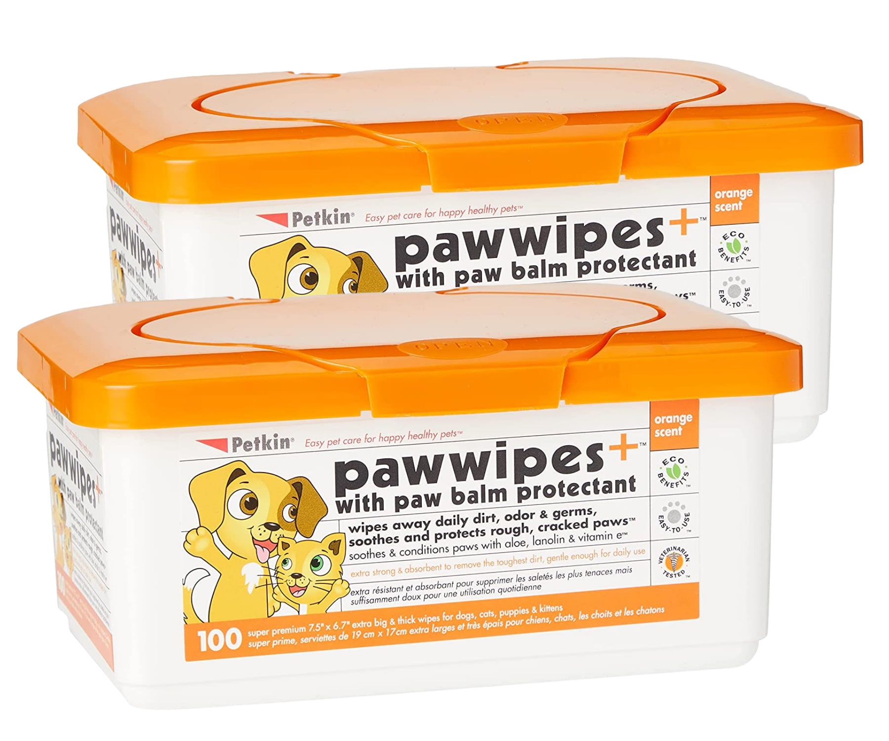 Petkin Paw Wipes Plus, 200 Orange Scented Wipes, 2 Pack - Absorbent Pet ...