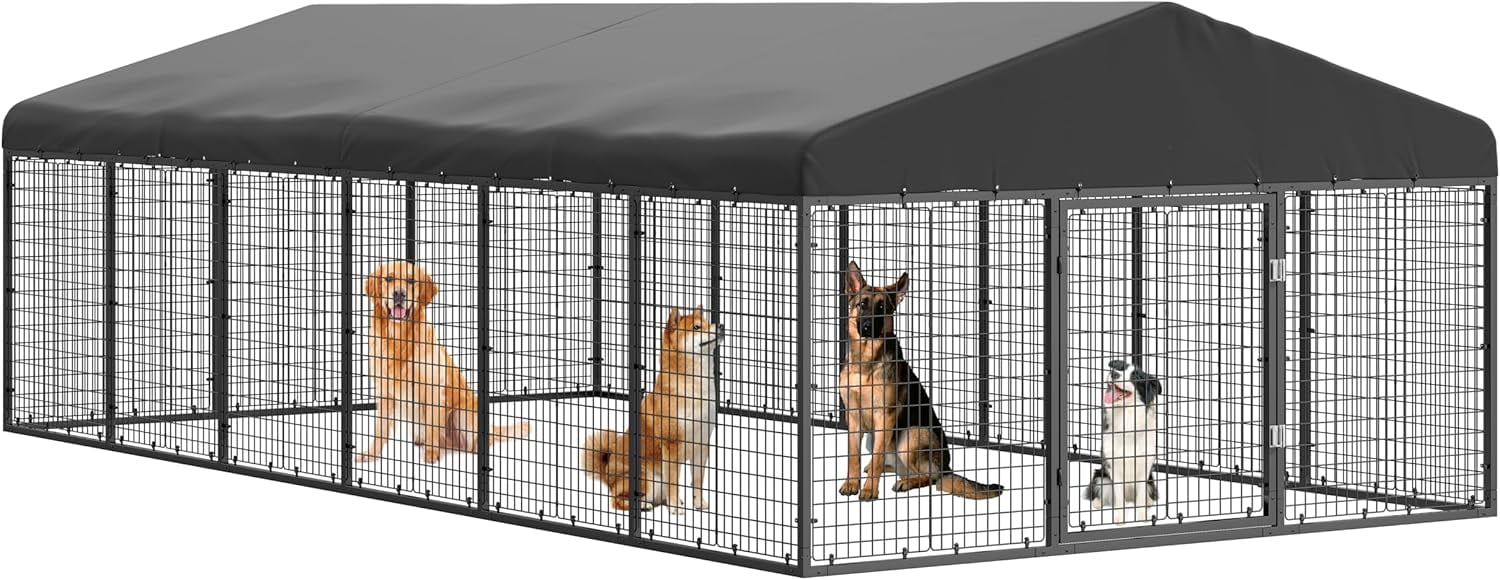 Petony Large Outdoor Dog Enclosure,Heavy Duty Dog Cage with Roof ...