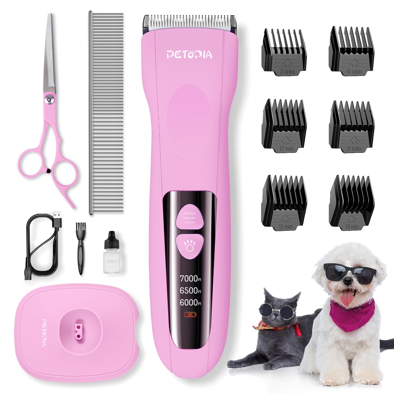 Petopia Dog Grooming Clippers - Low Noise Electric Dog Hair Trimmer ...
