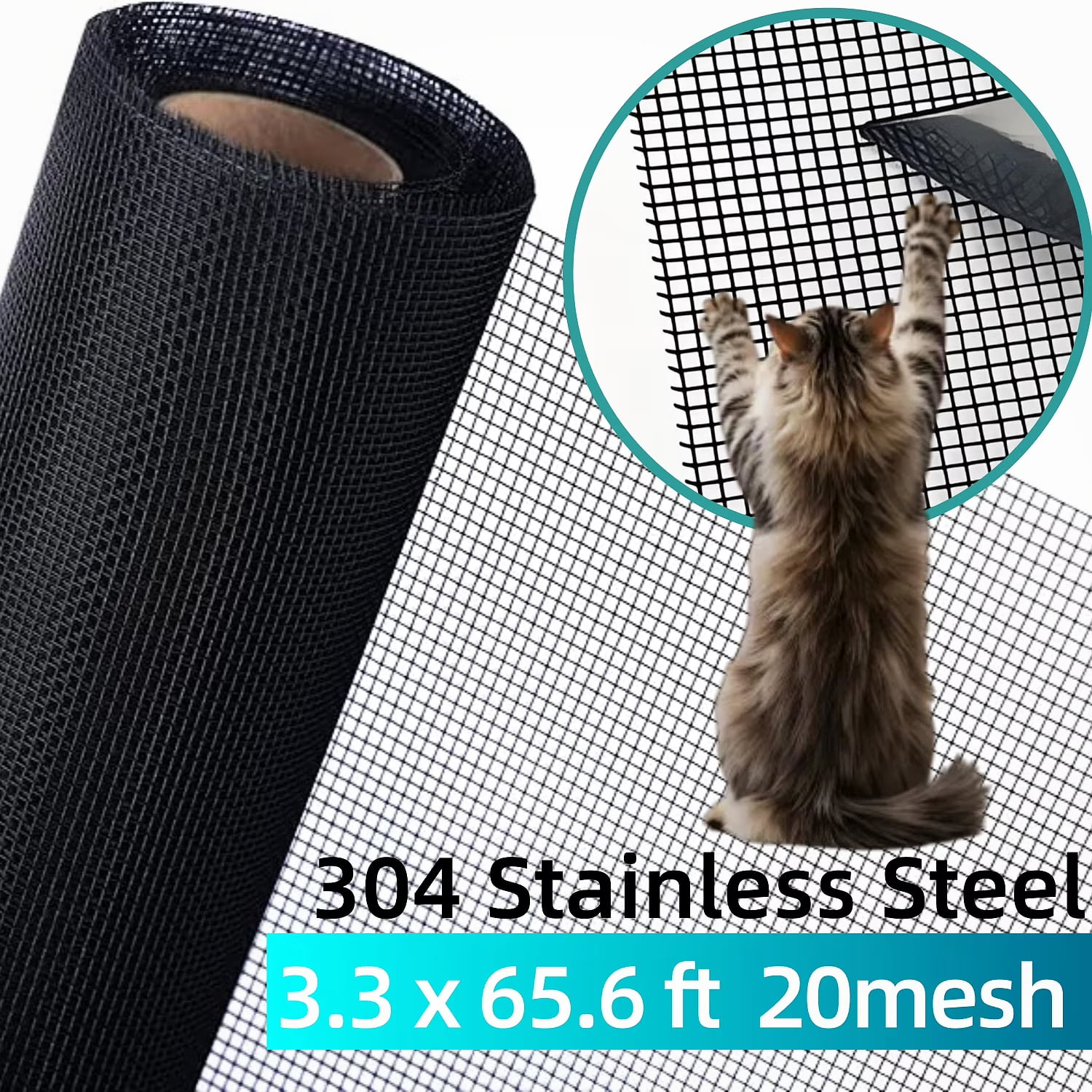 Petoto 304 Stainless Steel Screen Mesh Roll, 3.3 x 65.6 feet Heavy-Duty ...