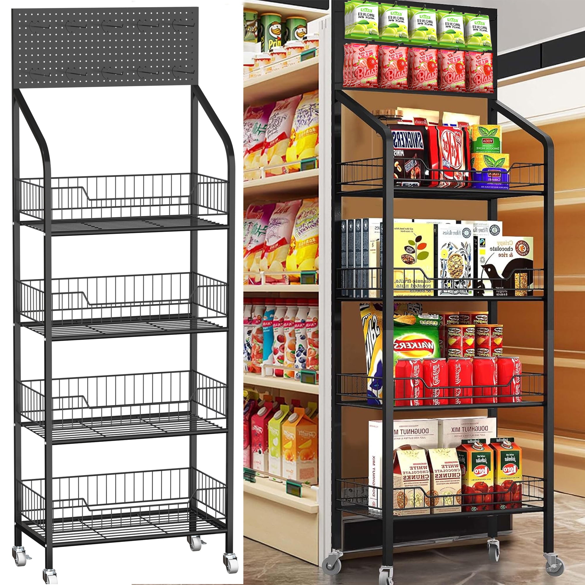 Petoto 4-Tier Retail Display Rack, Large Snack Candy Commercial Storage ...