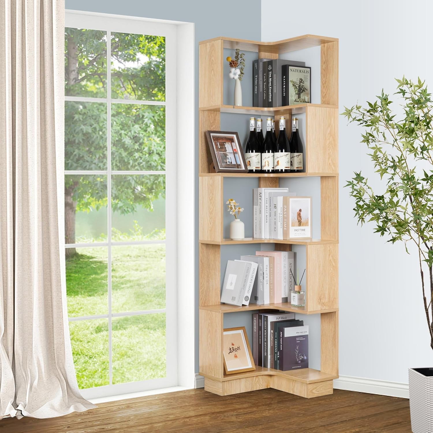 Petoto 5 Tier Corner Bookshelf, 69'' Tall L Shaped Bookcase ...