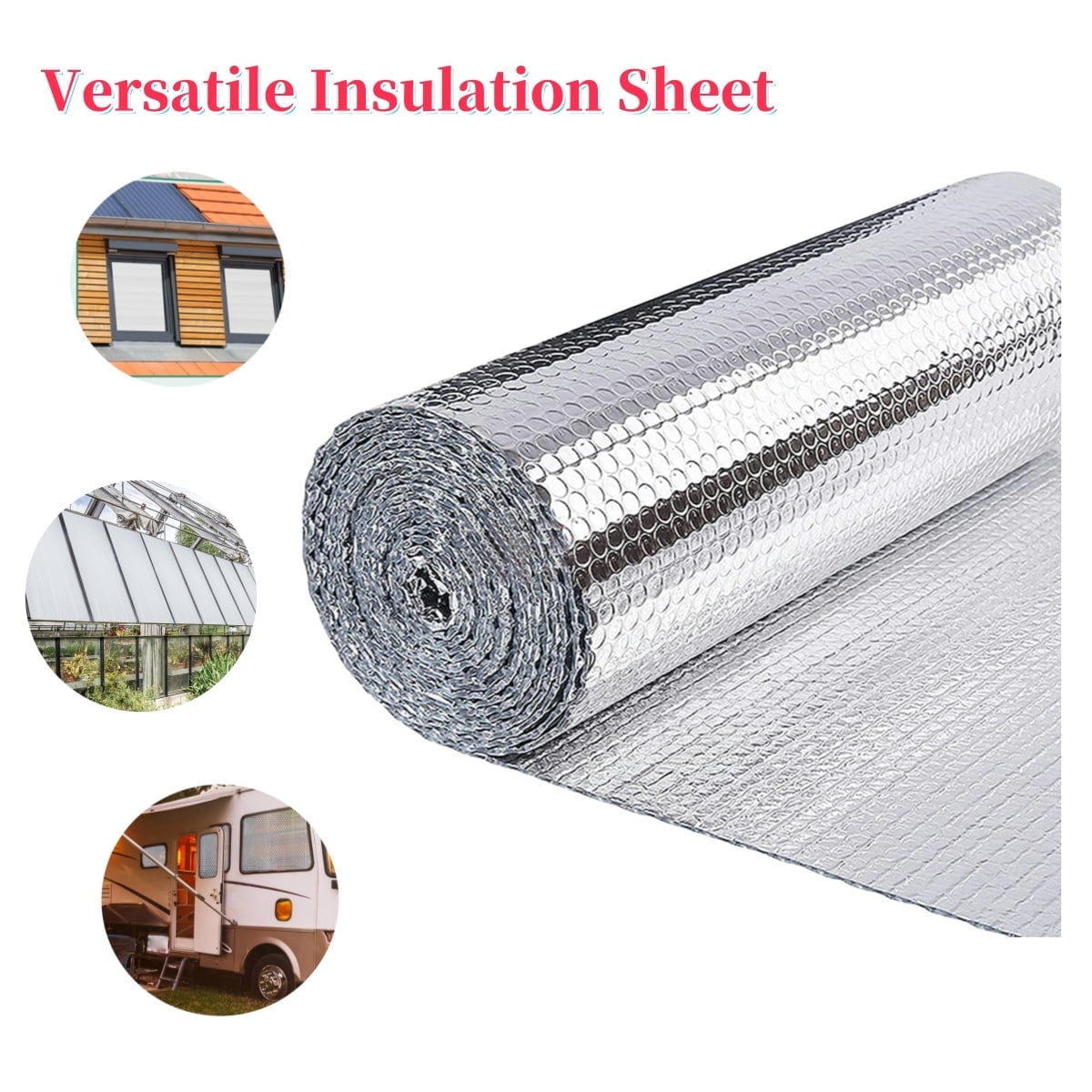 Petoto Aluminum Foil Insulating Bubble Roll, 65.6' x 3.94' Reflective ...