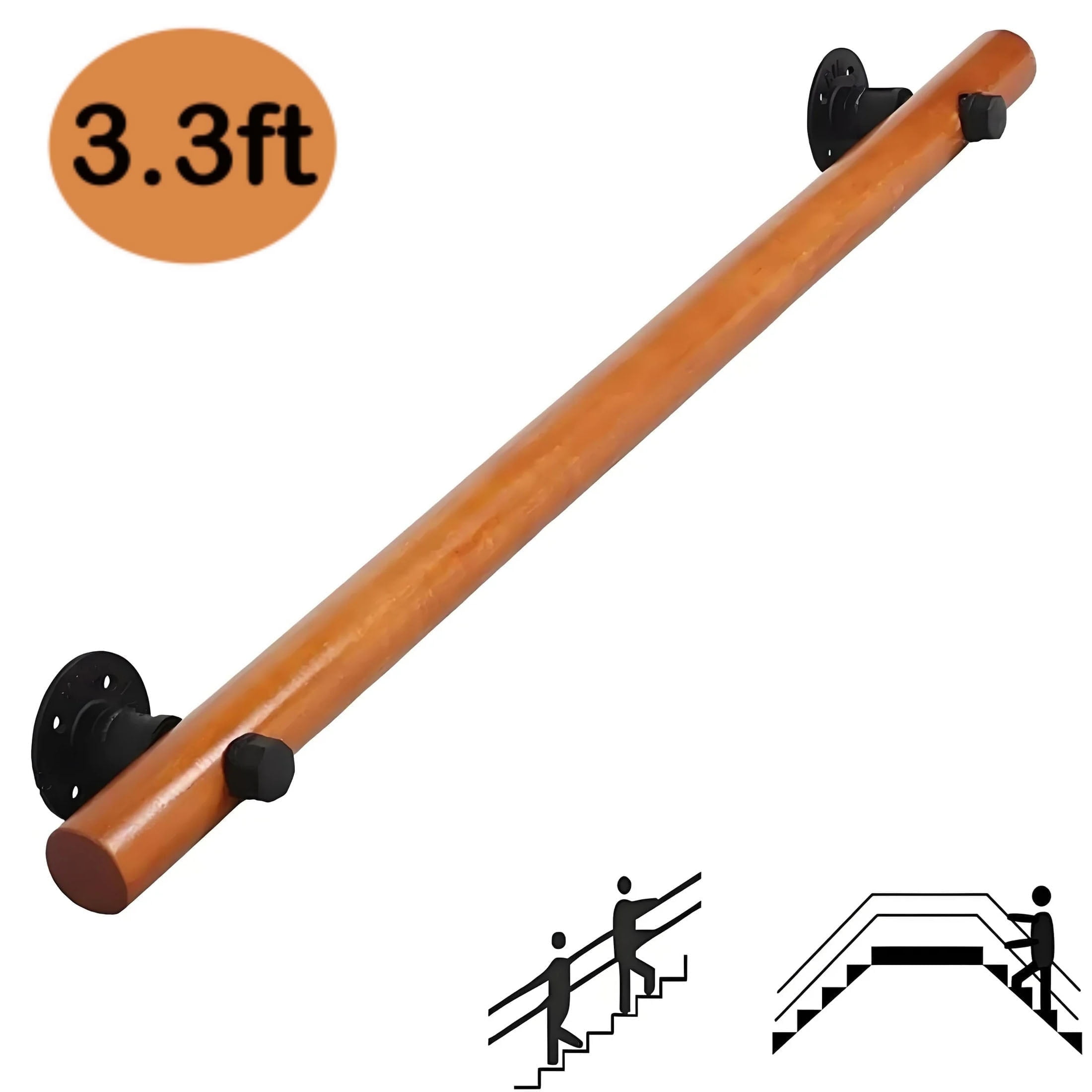 petoto Solid Wood Staircase Handrail, 3.3ft Indoor Railing with Rounded ...