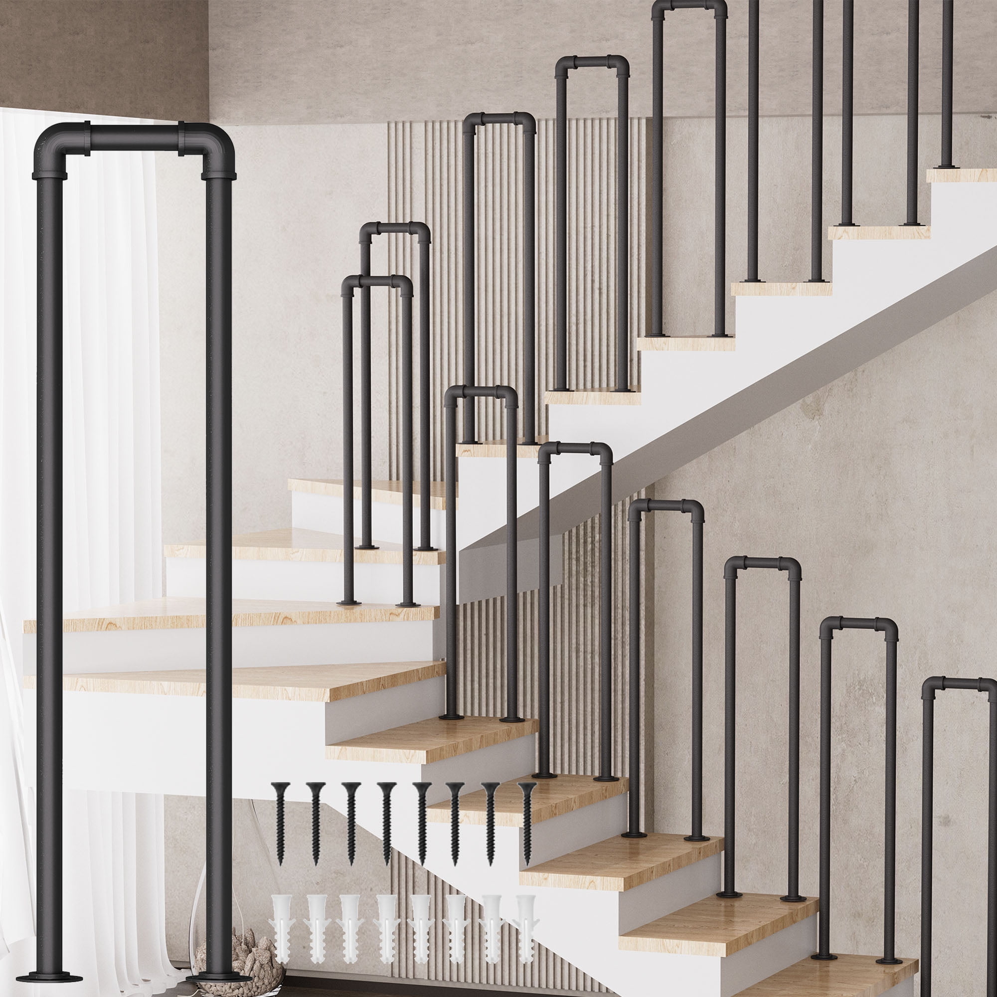 Petoto U-Shaped Stair Handrail 3.3ft Safety Wrought Iron Hand Railing ...