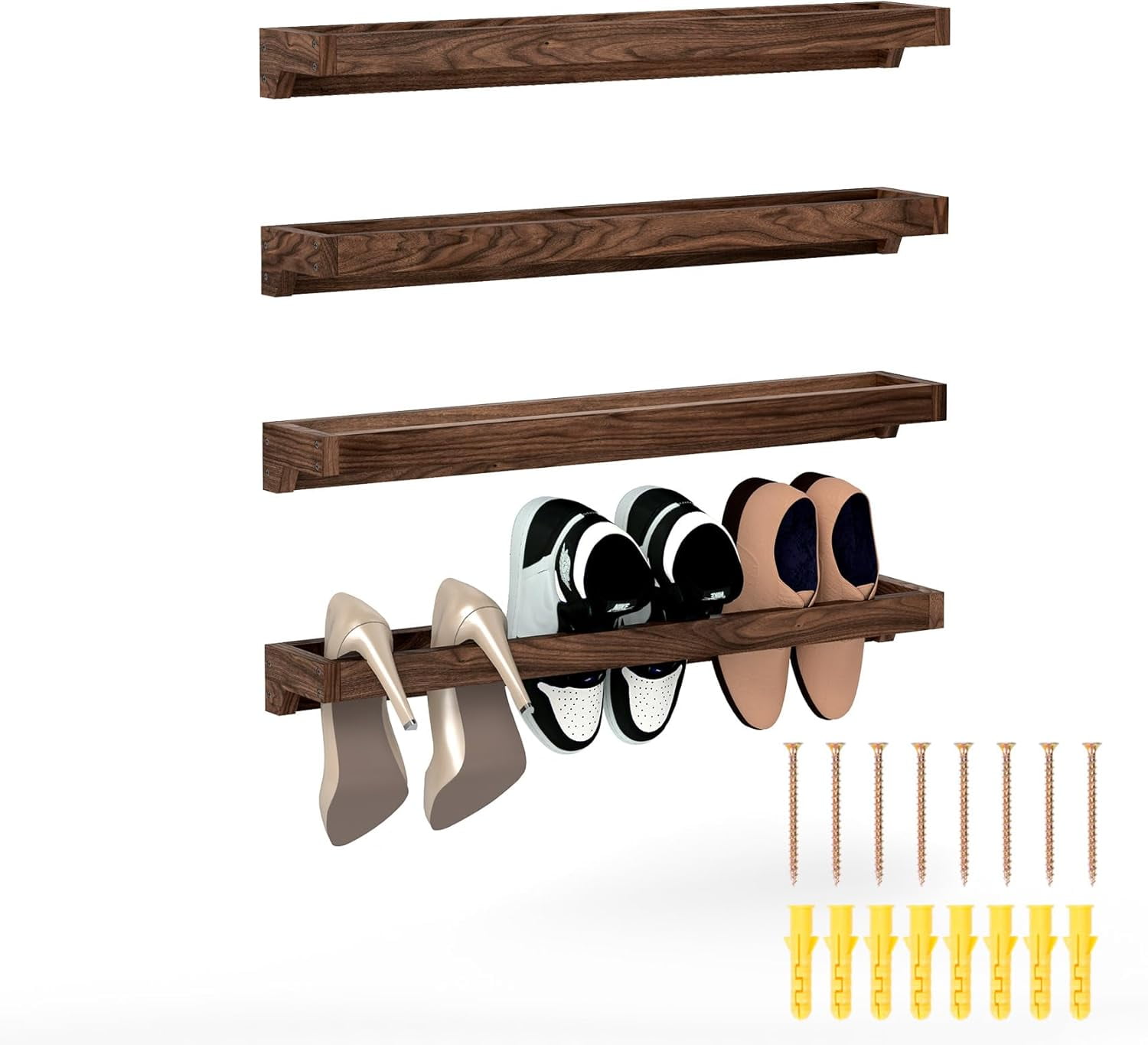 Petoto Wall Mounted Shoe Rack 30in, Hanging Shoe Organizer Rack 4 Pack ...