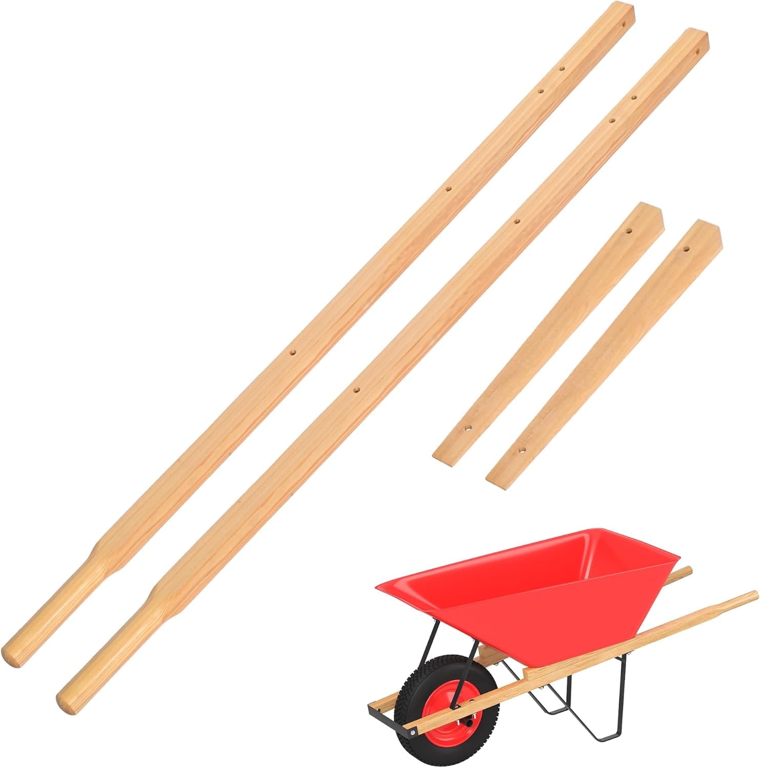 Petoto Wood Wheelbarrow Handles with 2 Wheelbarrow Wedge, Heavy Duty 58 ...