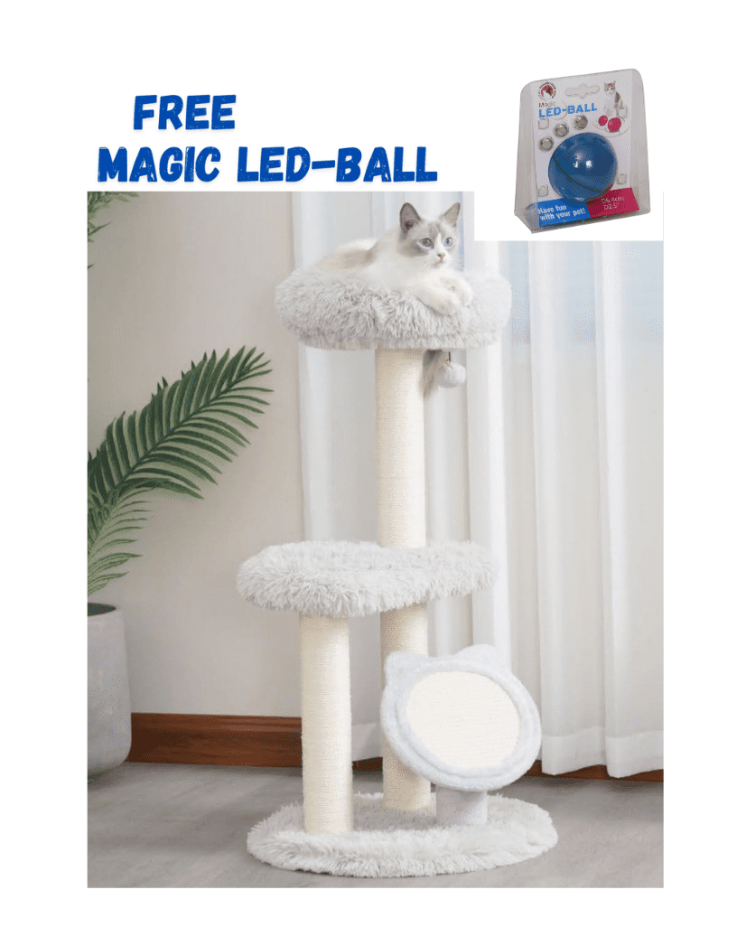 Petpals 37" Cat Tree with Cute Cat-shaped Sisal Scratching Mat with ...