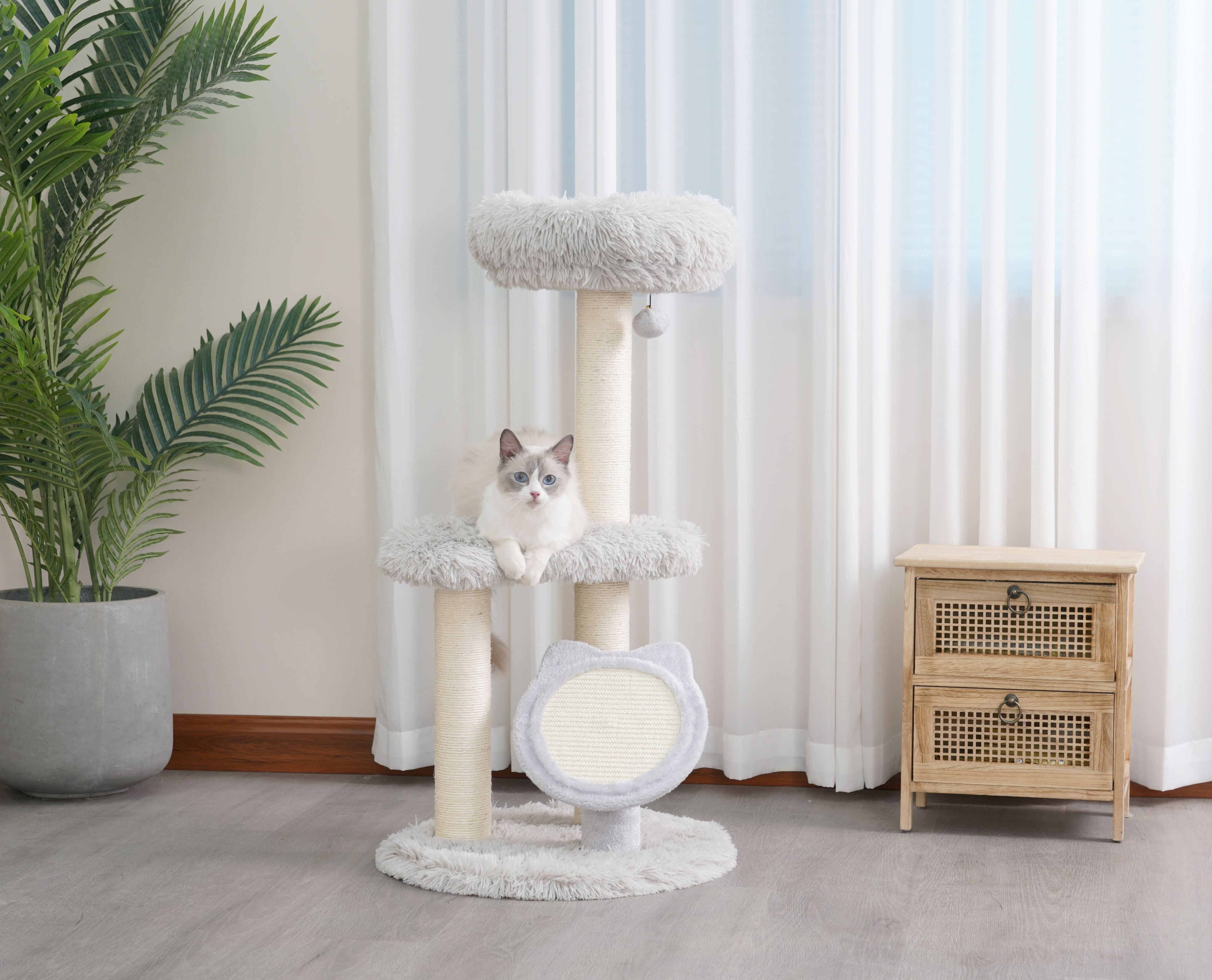 Petpals 37" Cat Tree with Cute Cat-shaped Sisal Scratching Mat with ...