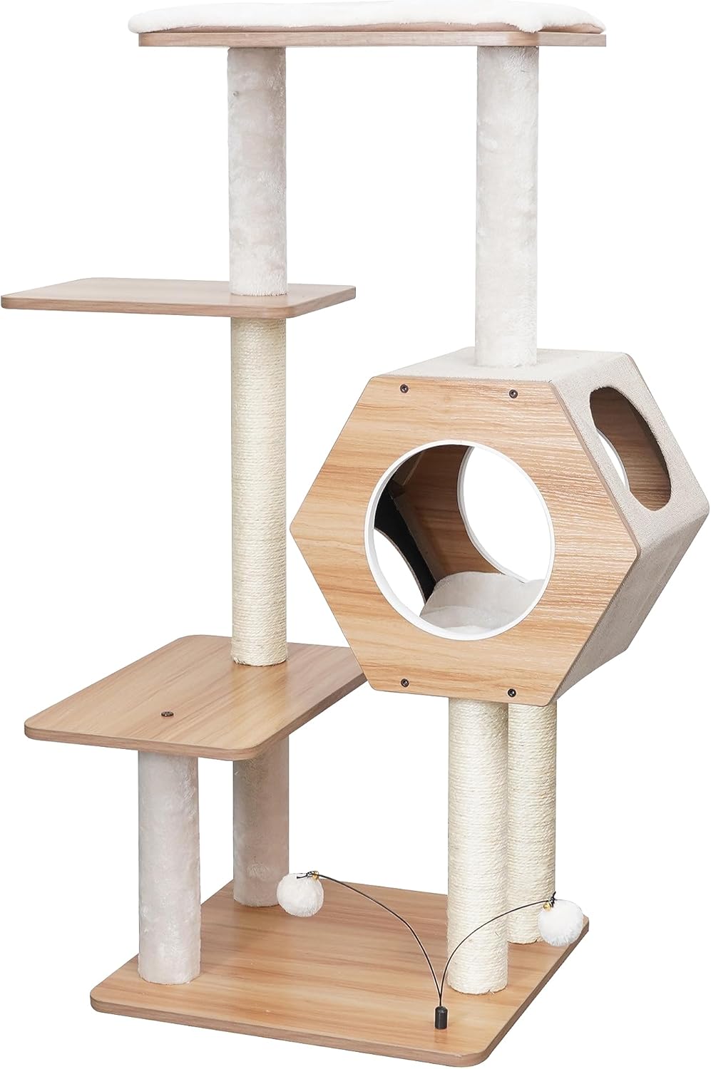 Petpals Wagon Style-Minimalist Design, Wooden, Medium Cat Tree (Beige ...