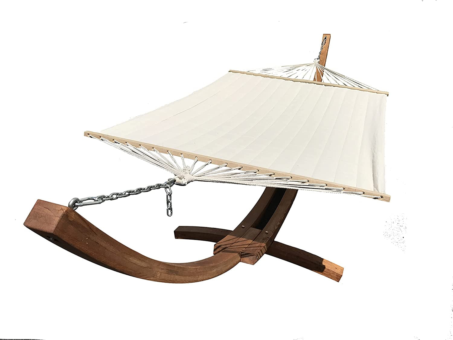 Petra Leisure 14 Ft. Teak Wooden Arc Hammock Stand + Quilted Beige ...