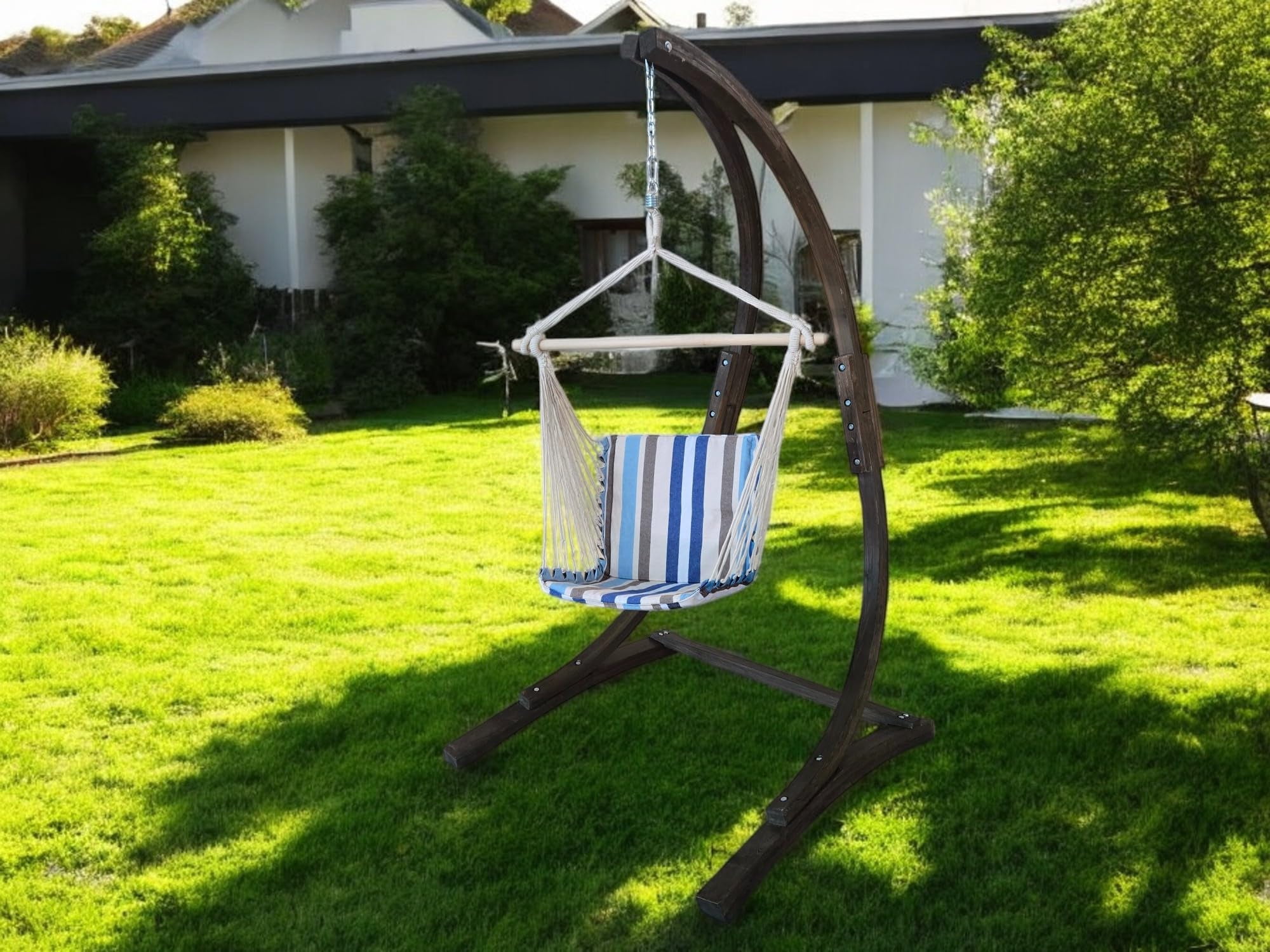 Petra Leisure 7 Ft. Wooden Arc Chair Stand with Hanging Chair - Cozy ...