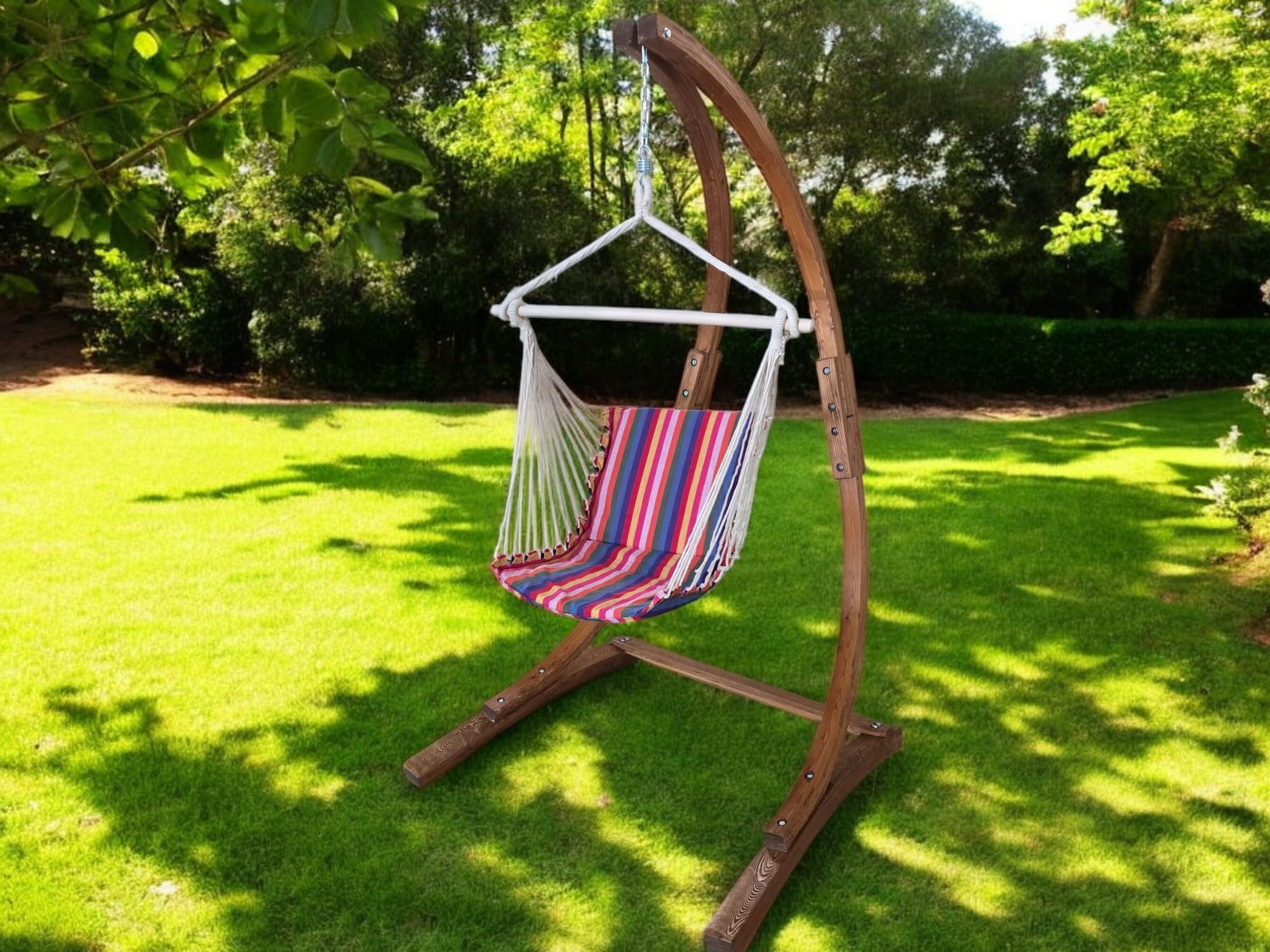 Petra Leisure 7 Ft. Wooden Arc Chair Stand with Hanging Chair - Cozy ...