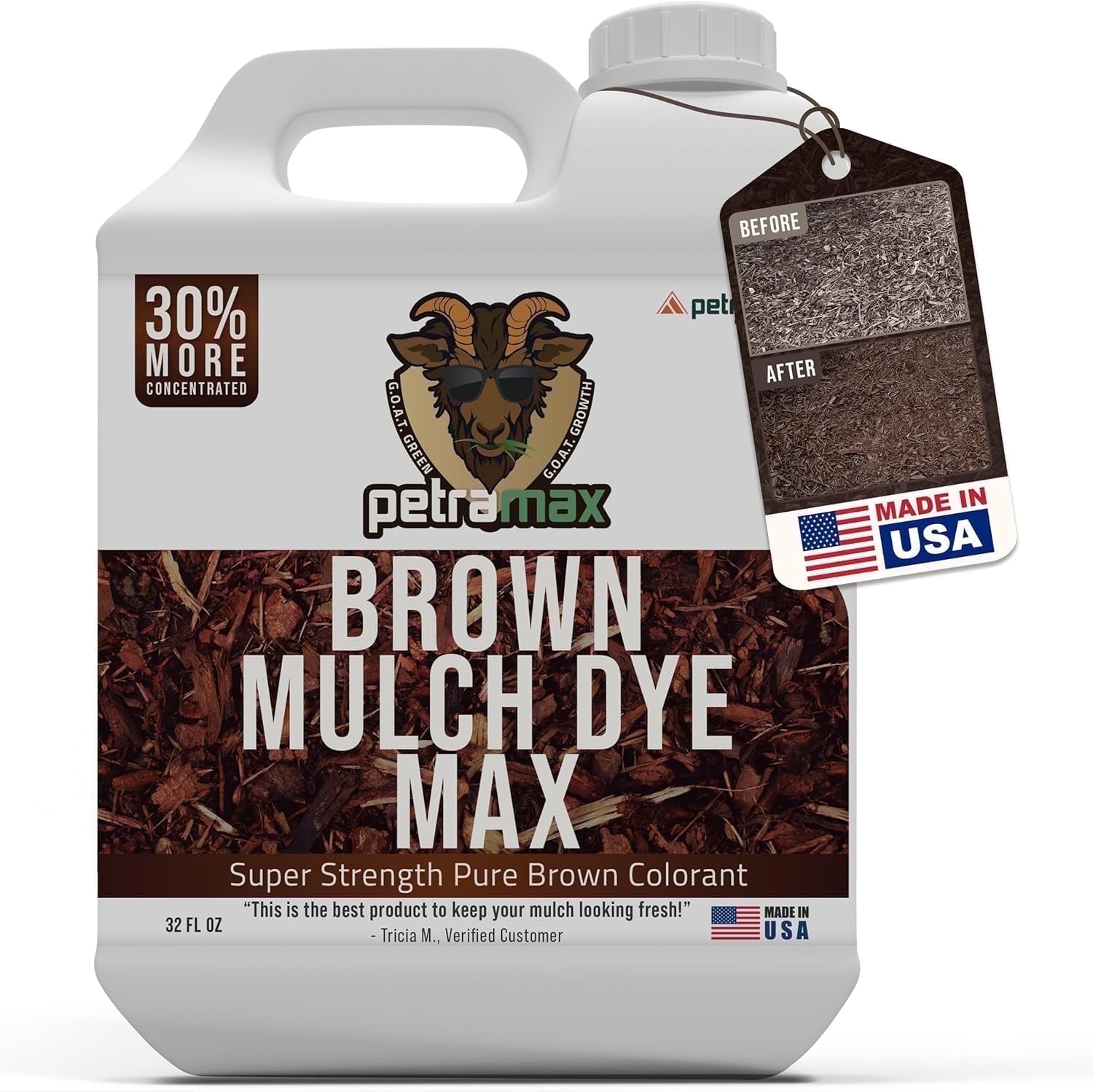 PetraMax Brown Mulch Dye Spray, 32 Oz, Durable Weatherproof Brown Wood Mulch Dye for Landscaping ...